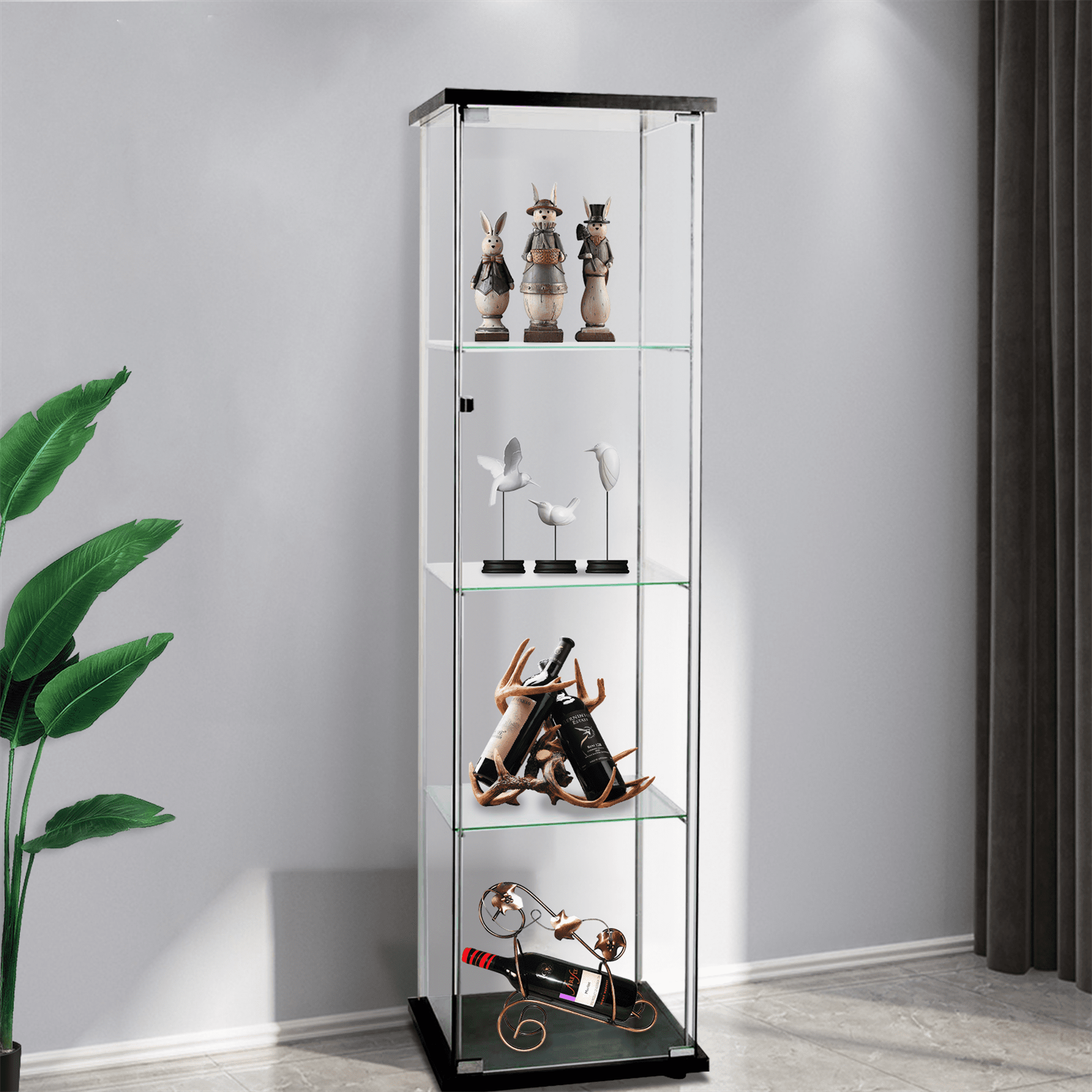 Egles Glass Cabinet with Door and Lock, 4 Shelf 17"W Display Cabinet ...