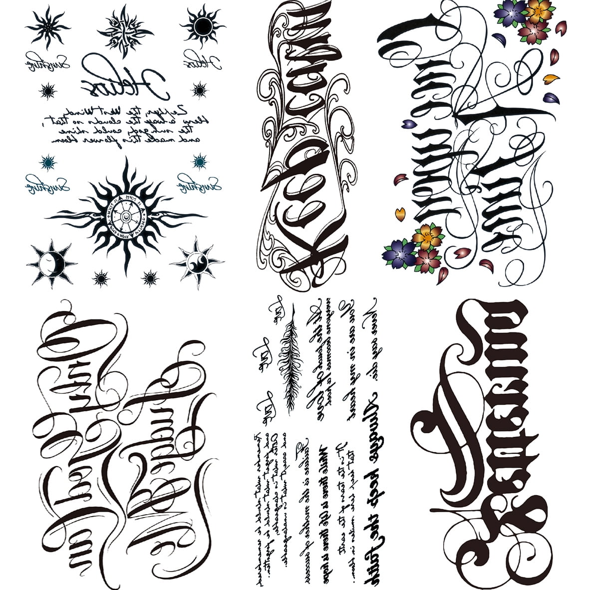 Eglish Tattoos,6-Sheet Fake Letter Temorary Tattoo Stickers - Walmart.com
