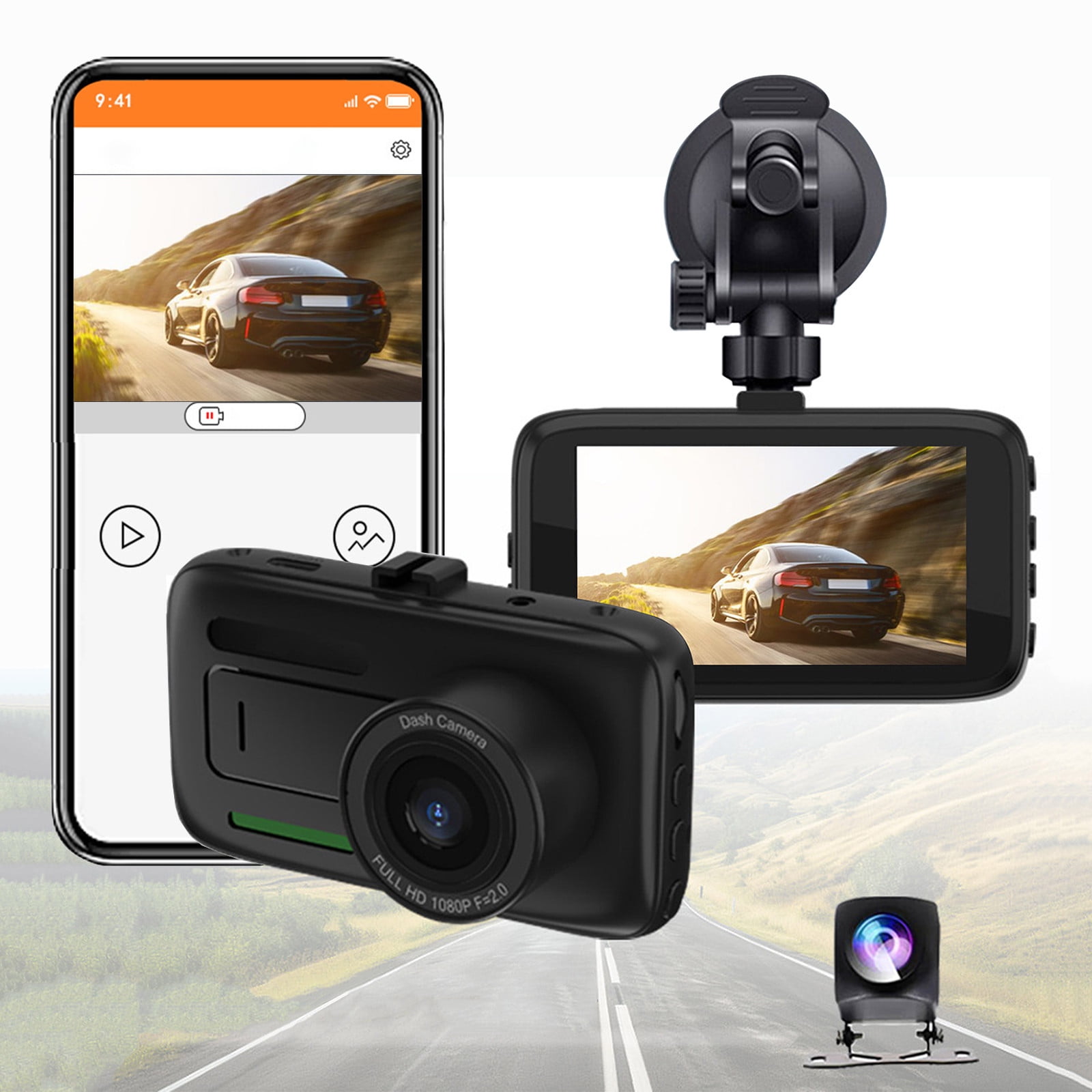 Egmy Fall Saving 3-inch Dash Cam Front and Rear with WiFi 1080P FHD Car ...