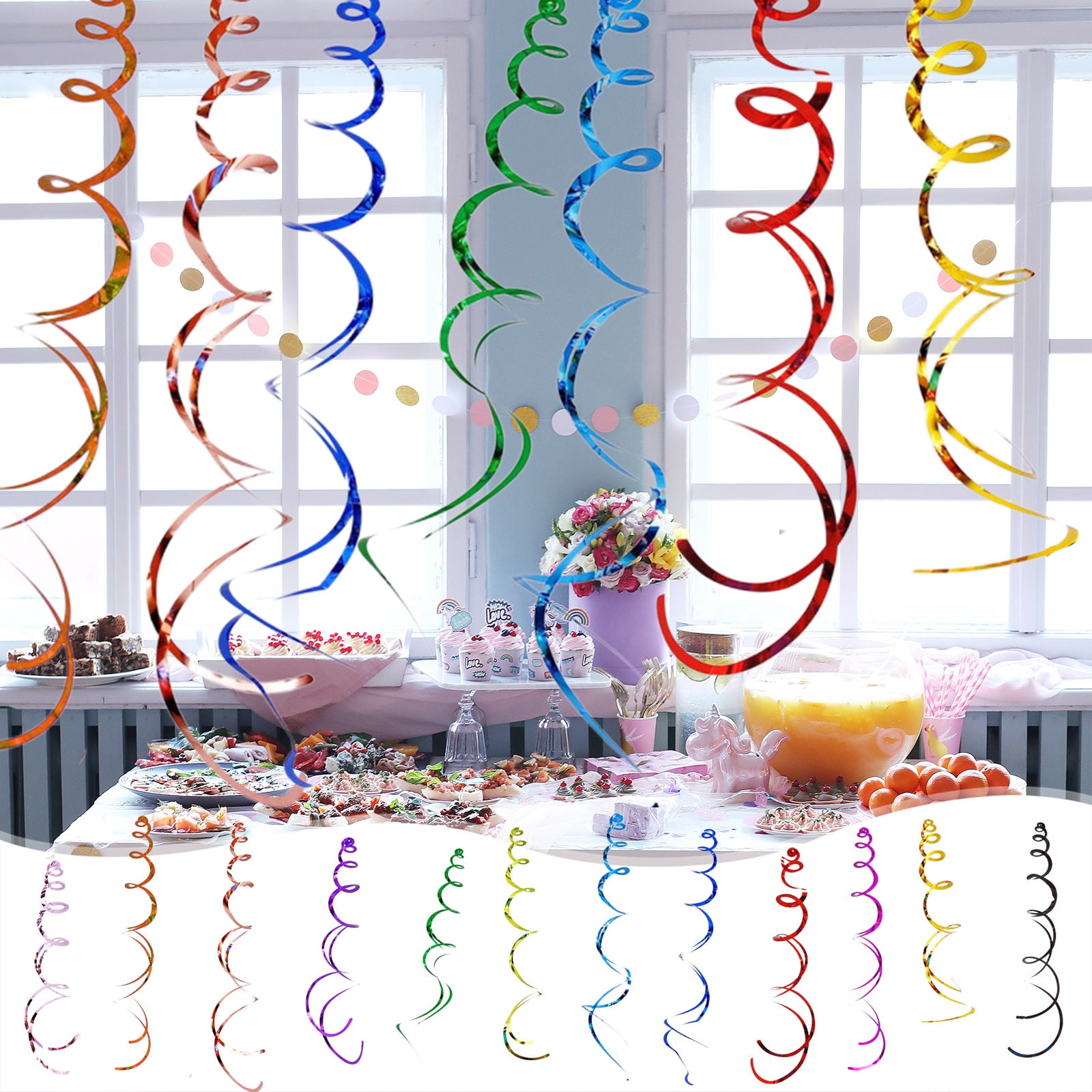 Egmy1 60Pcs Pastel Rainbow Hanging Swirl Party Decorations, Colorful ...