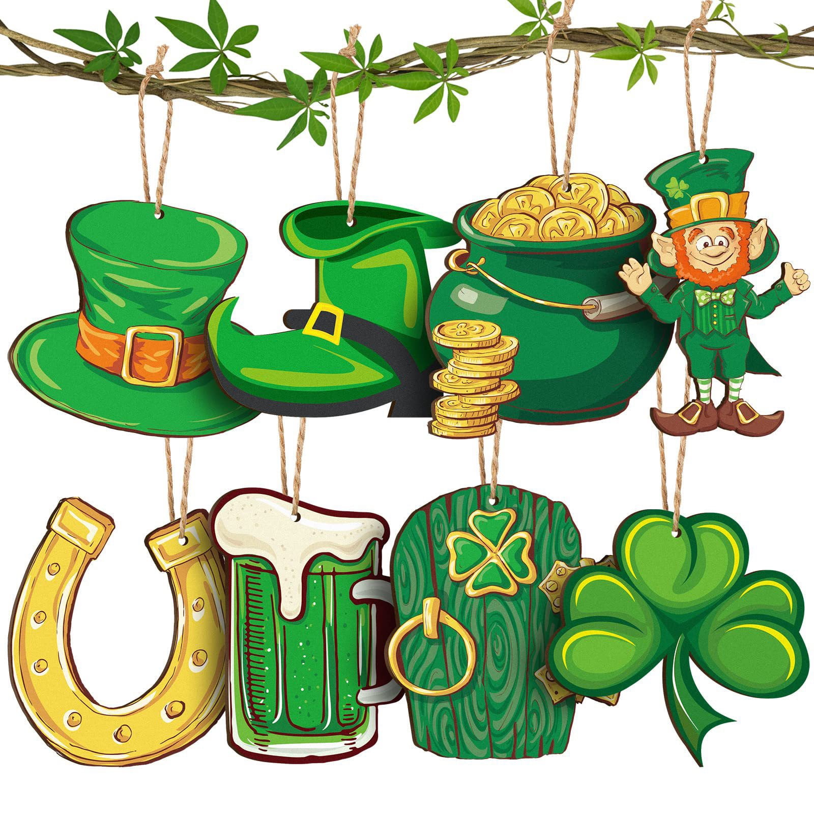 Egmy1 St Patrick's Day Wooden Leprechaun Ornaments 8 PCS Wooden St ...