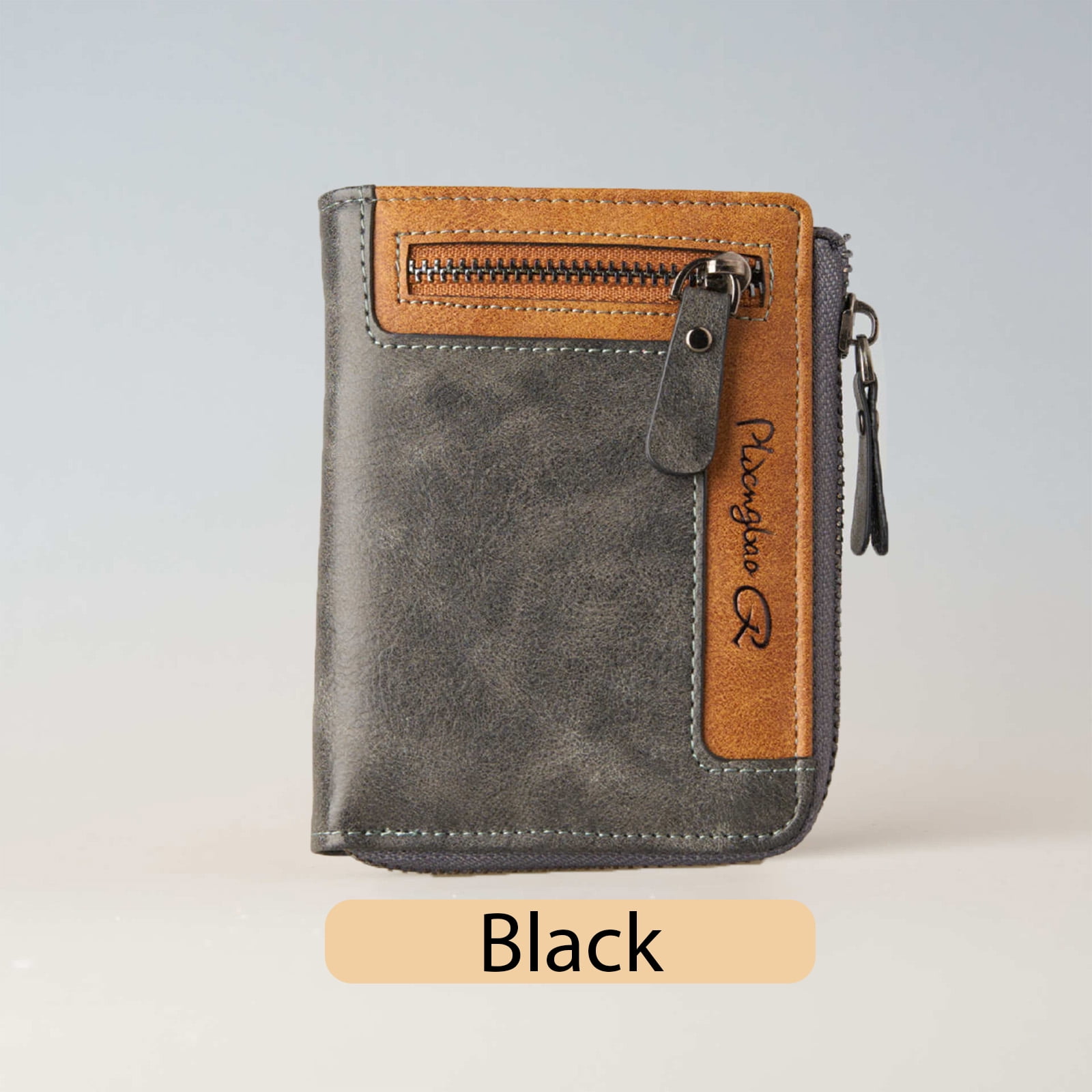 Egoelife Leather Two-Color Splicing Multi-Functional Short Zipper ...