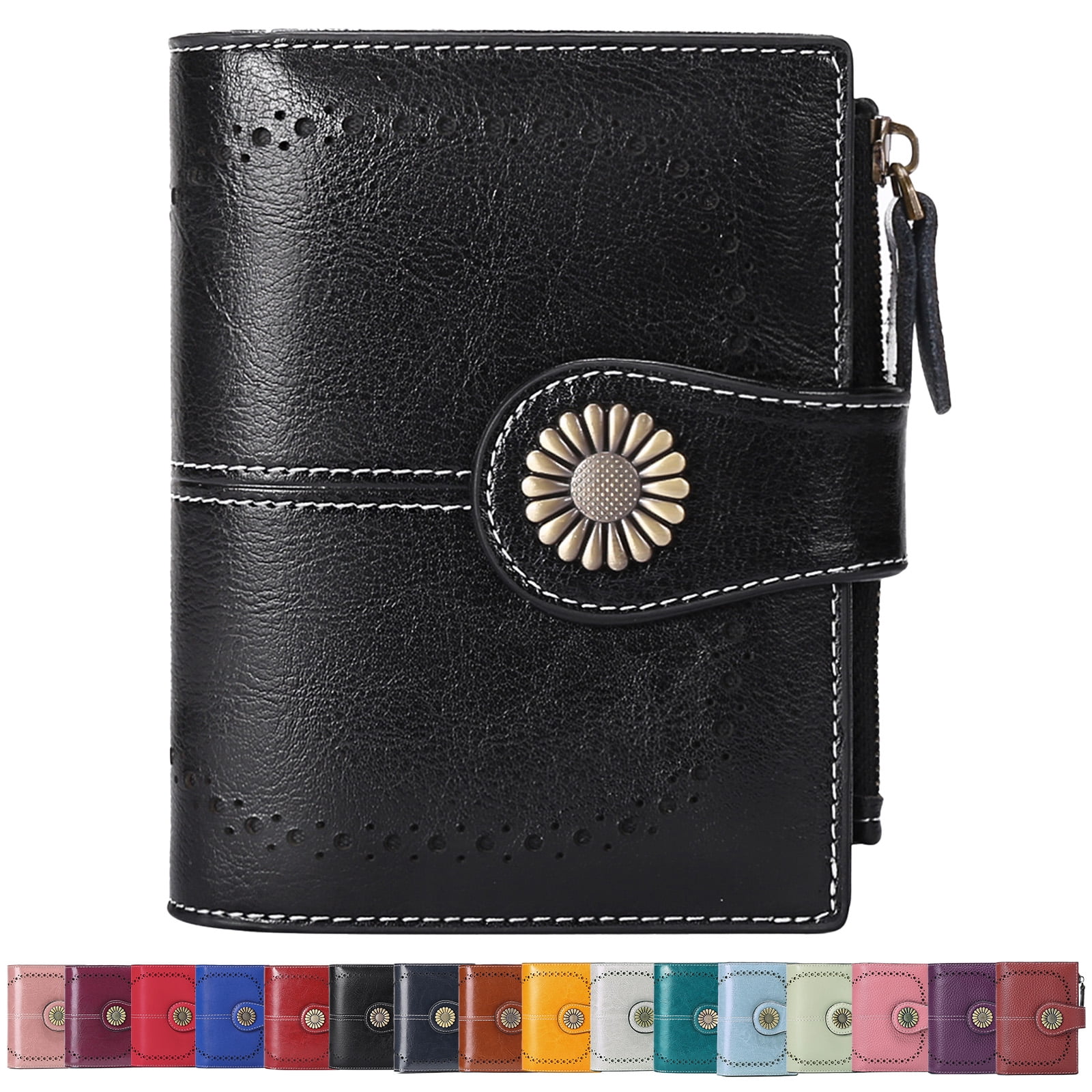 Egoelife Small Women Wallet Bifold RFID Blocking Genuine Leather Short ...