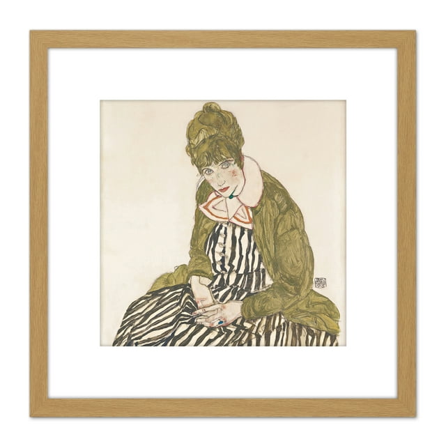 Egon Schiele Edith With Striped Dress Sitting 8X8 Inch Square Wooden ...