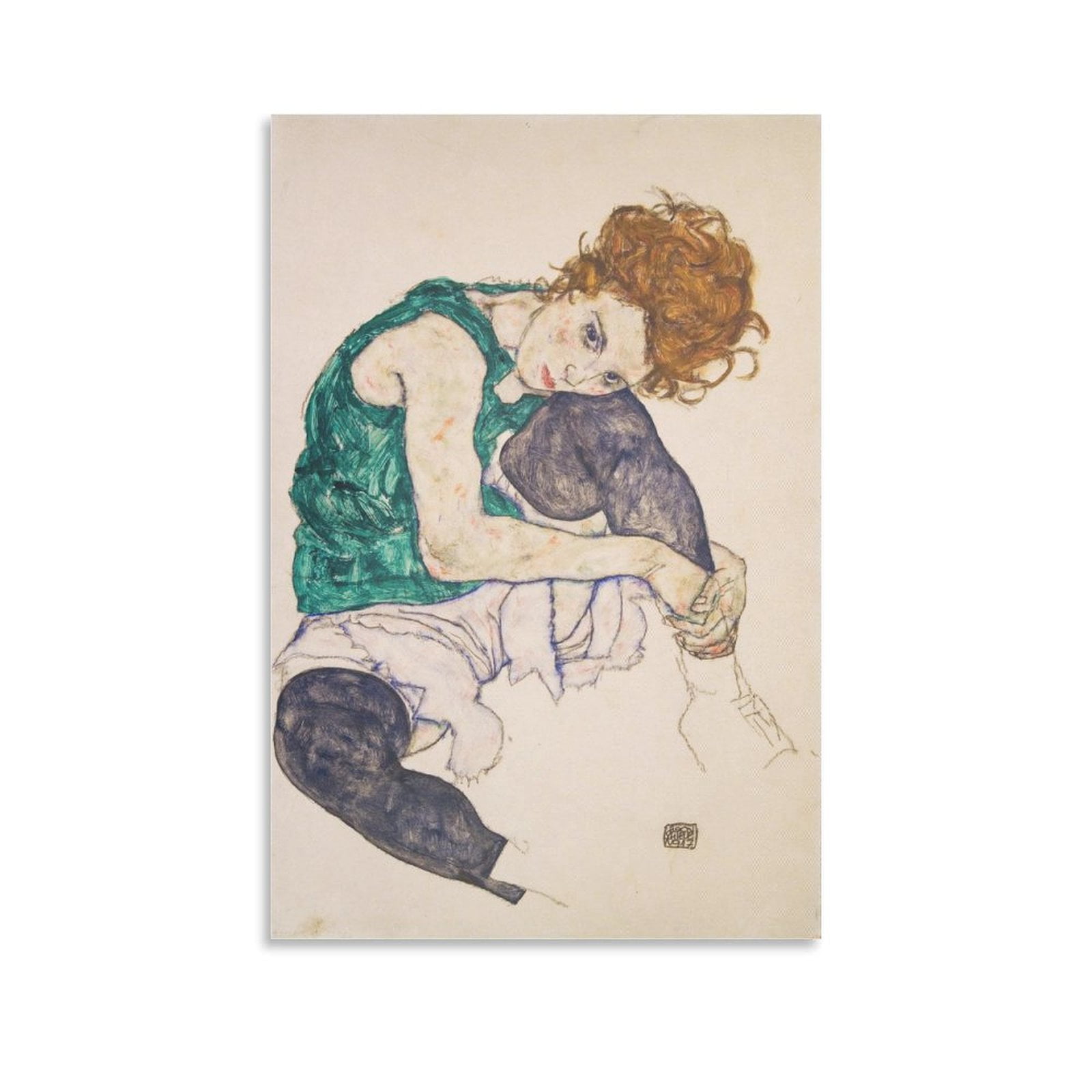 Egon Schiele Seated Woman with Bent Knee Abstract Art Poster Artworks ...