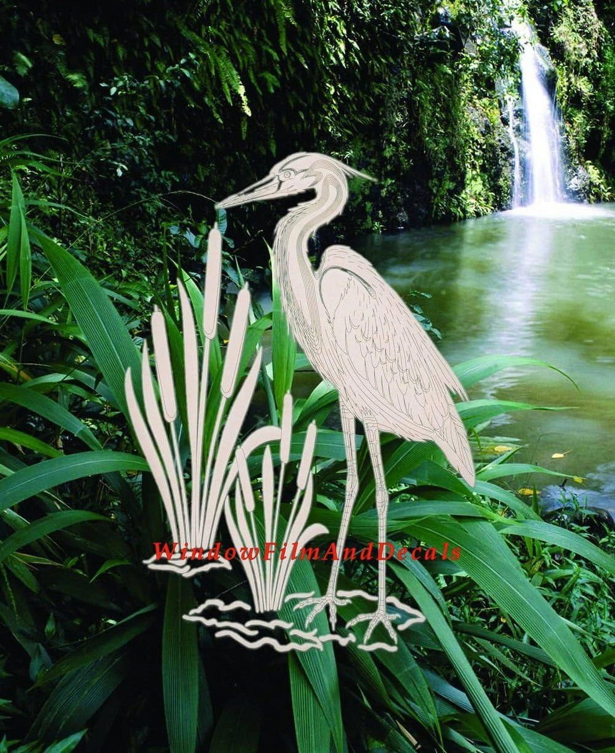 Egret Cattails Right Oval Etched Window Decal Glass Cling - 8" x 12 ...