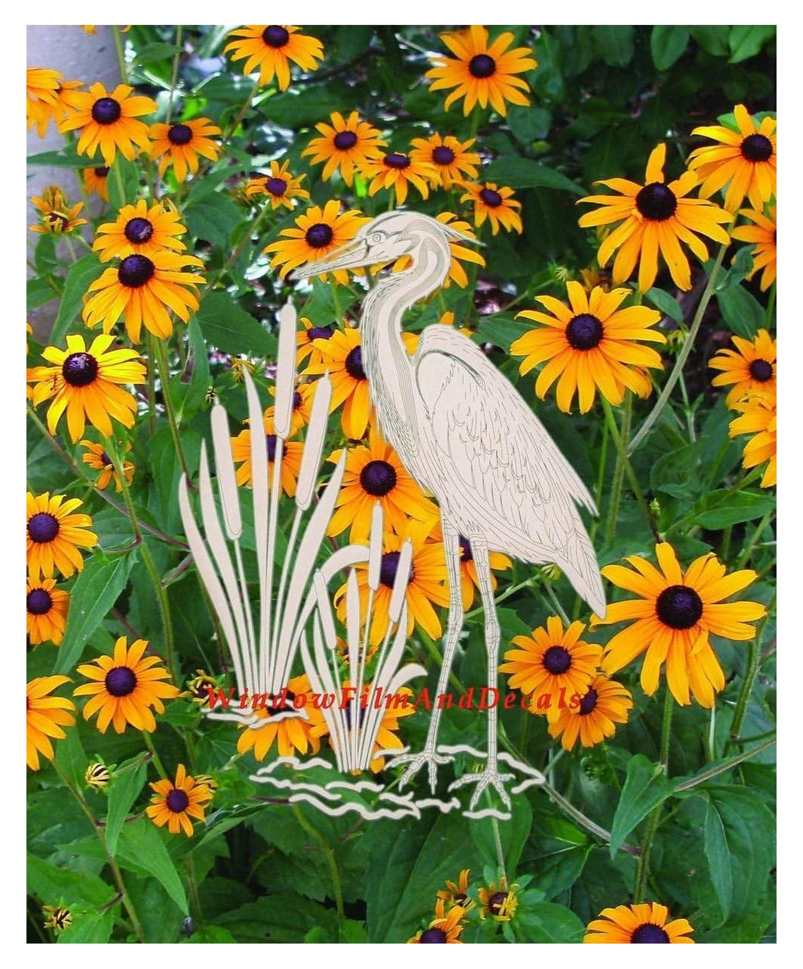 Egret & Cattails Right Oval Etched Window Decal Vinyl Glass Cling - 15 ...