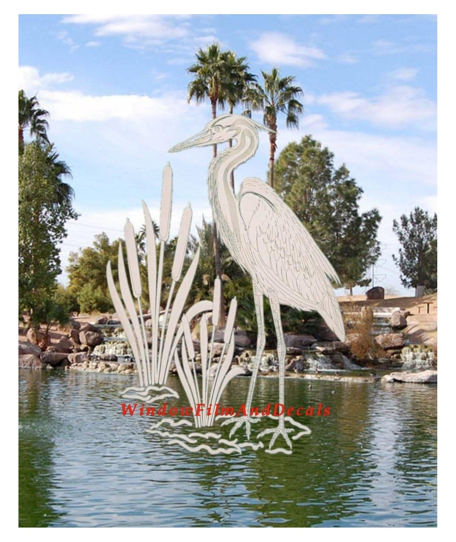 Egret & Cattails Right Oval Etched Window Decal Vinyl Glass Cling - 21 ...