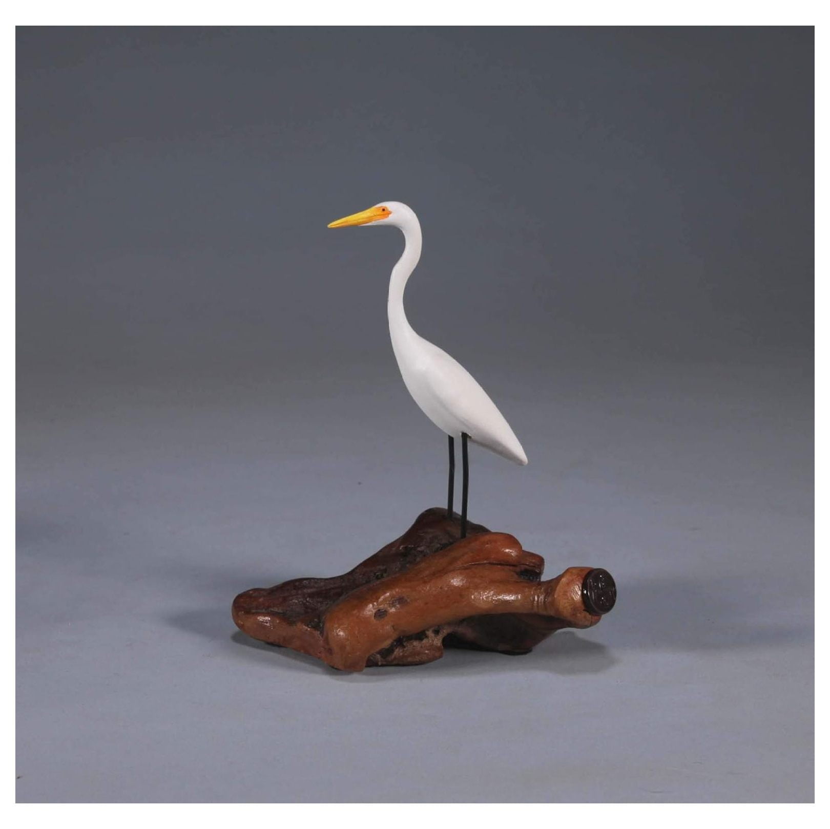 Egret Sculpture from John Perry on burlwood base Spying version Statue ...