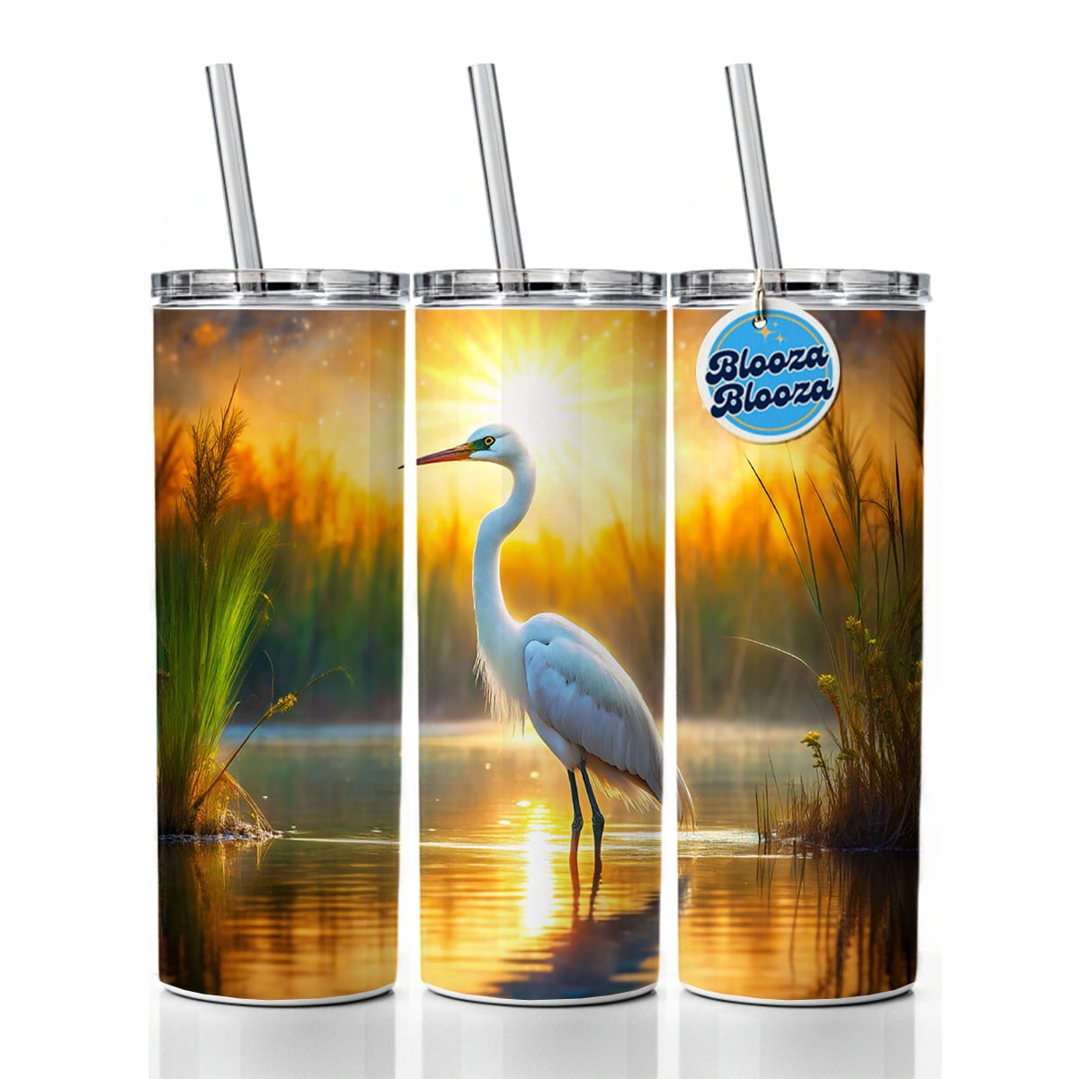 Egret Standing In Pond Backlit By The Sun Watercolor 20oz Insulated ...