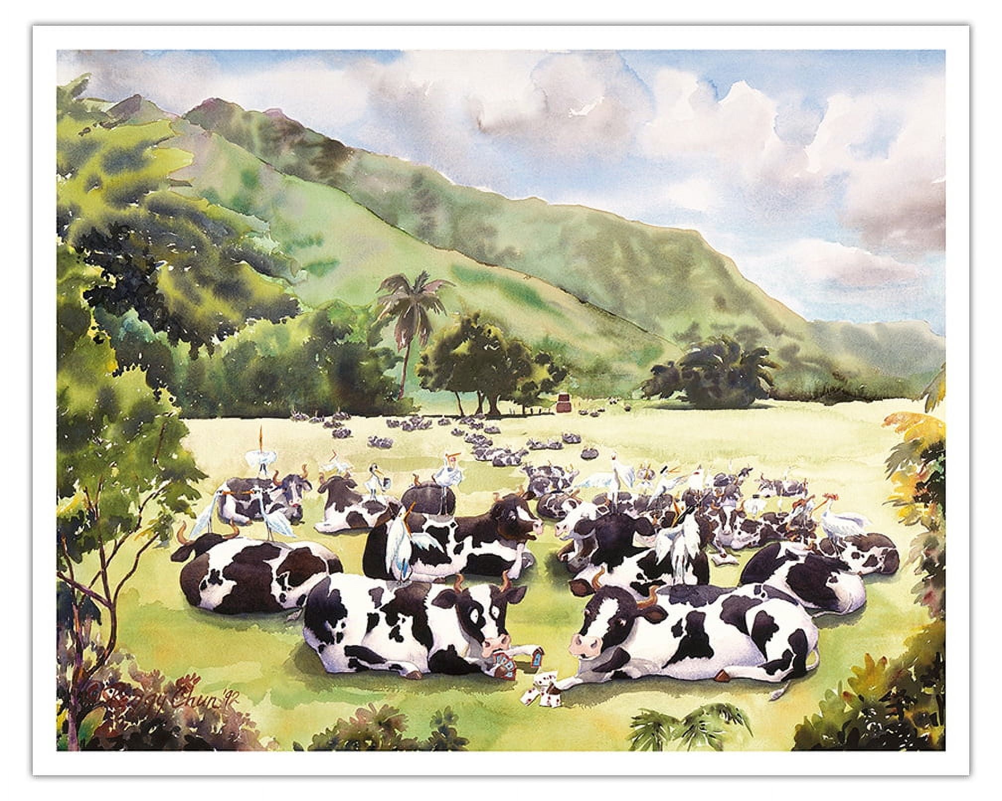 Egrets - On the Backs of Hawaiian Cows (Pipi) - From an Original Hawaii ...