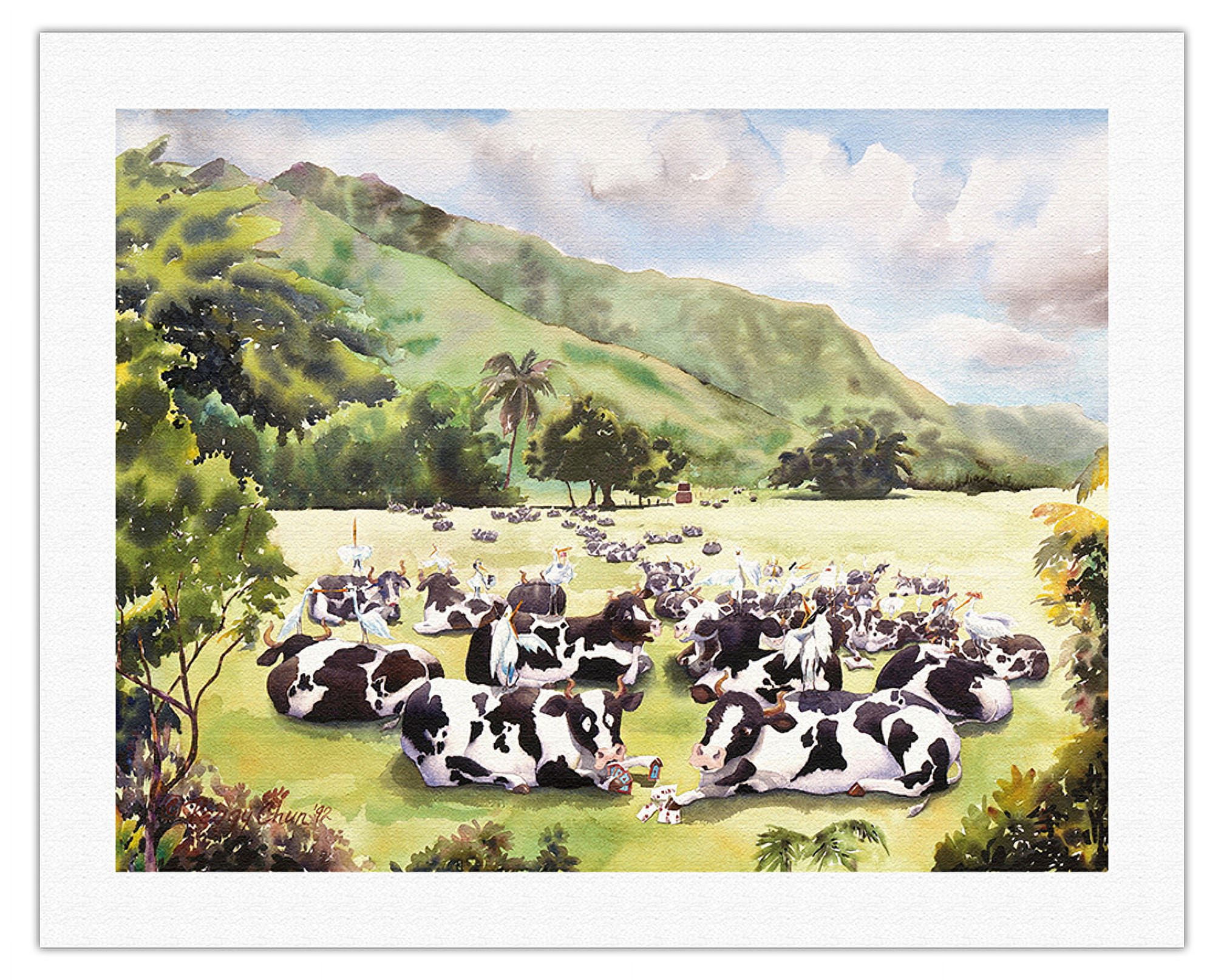 Egrets - On the Backs of Hawaiian Cows (Pipi) - From an Original Hawaii ...