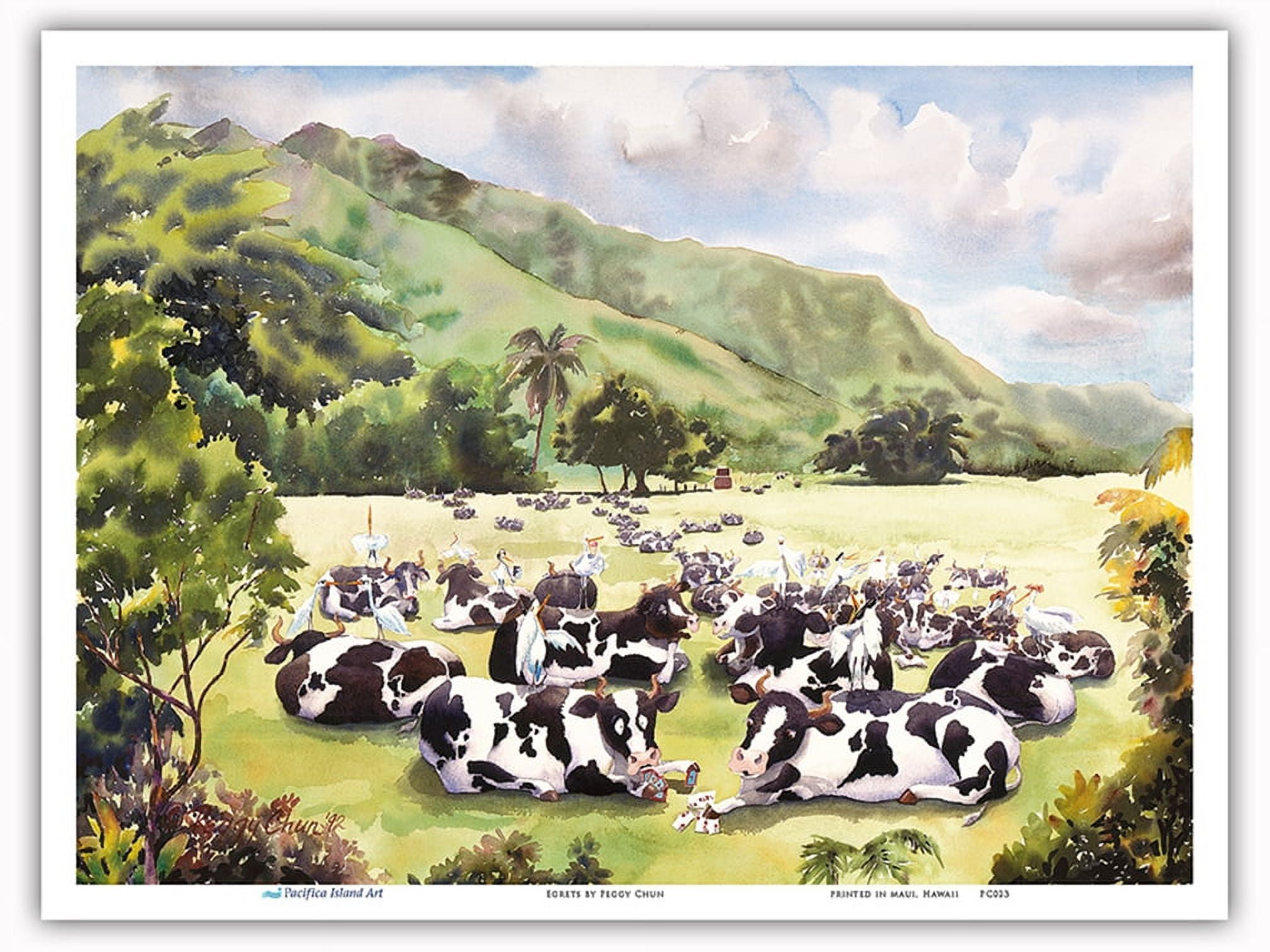 Egrets - On the Backs of Hawaiian Cows (Pipi) - From an Original Hawaii ...