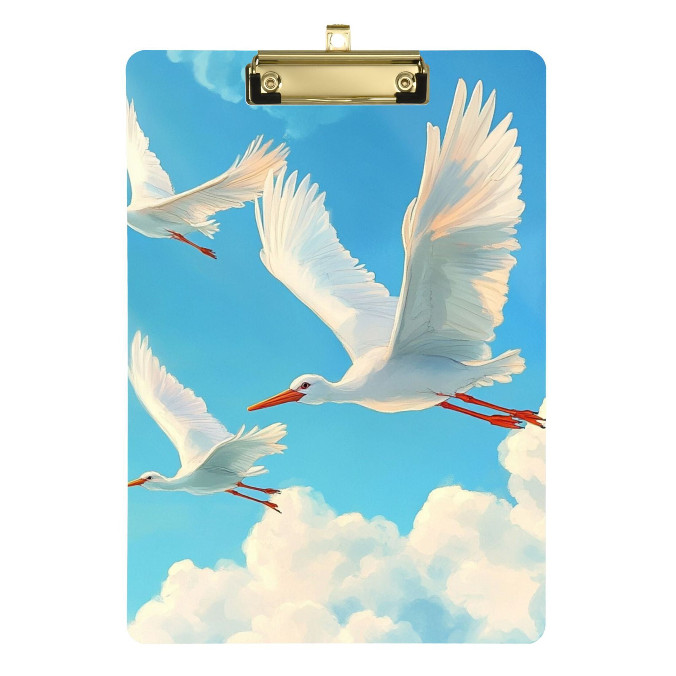 Egrets in The Sky Clouds Acrylic Clipboard Drawing Board Clipboard with Hook A4 Size Gold 12.5 ...