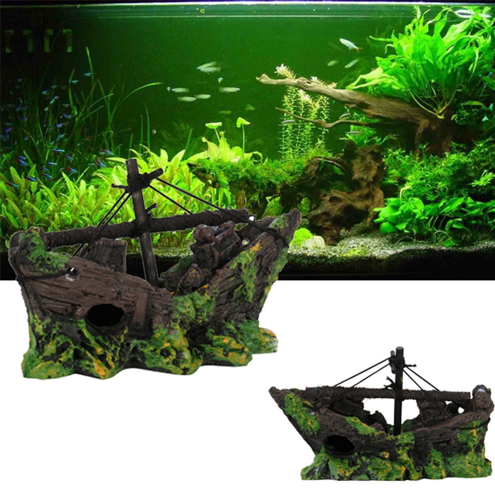 Eguiwyn False boat Ship Boat View Aquarium Rockery Hiding Cave Tree ...