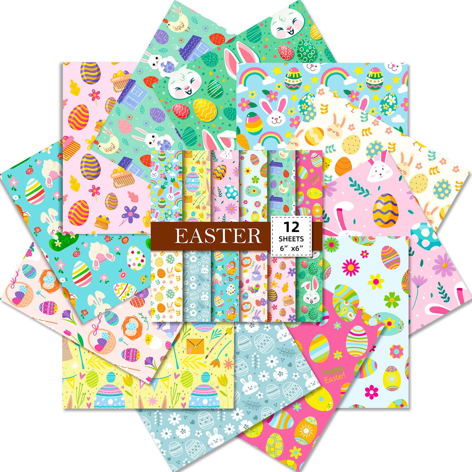 Eguobalx 12 Sheets Easter Pattern Paper Set, 6"x6" Patterned Cardstock ...