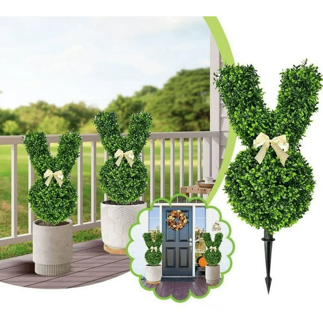 Eguobalx 28'' Artificial Bunny-Shaped Topiary Tree Pot - UV-Resistant ...