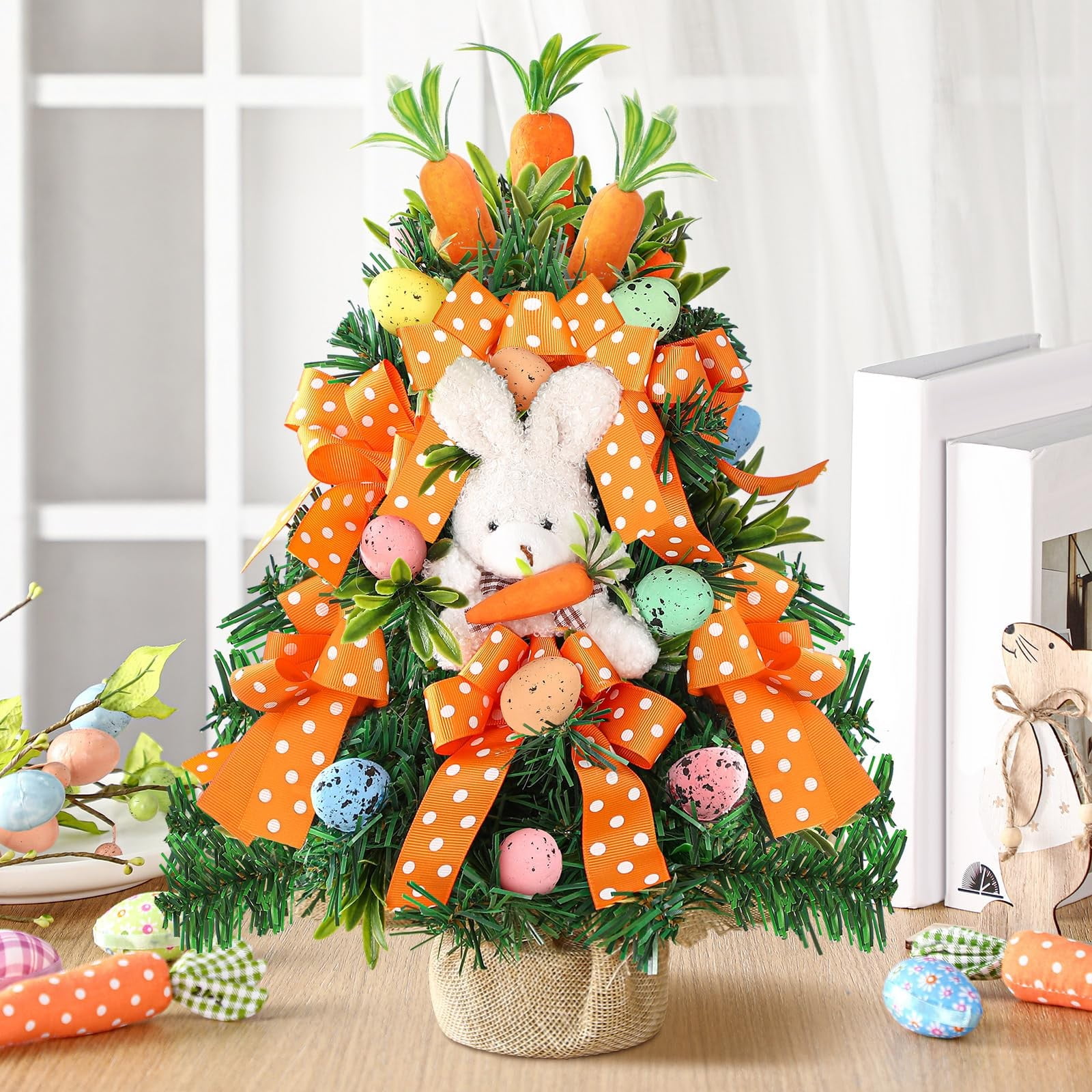 Eguobalx Easter Egg Tree Tabletop Decor 18 Inch, Includes 3 Bunnies, 10 ...