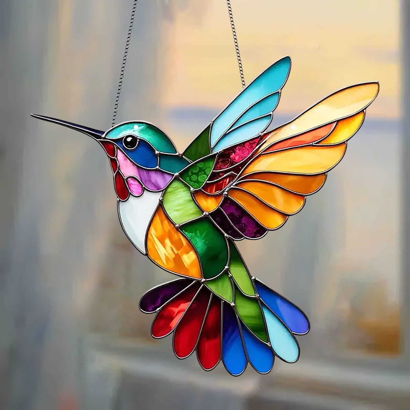 Eguobalx Hummingbird Stained Glass Window Hangings Handmade Bird Sun ...