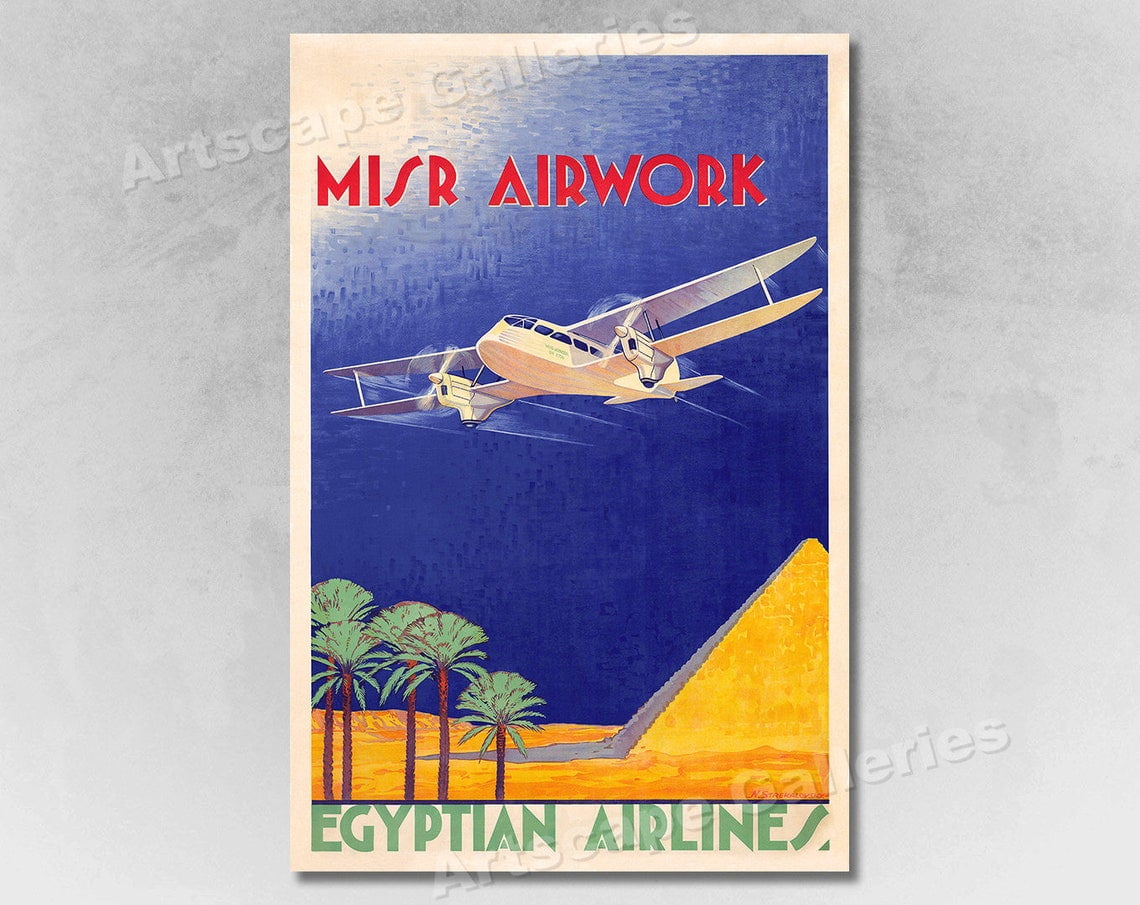 Egypt Airlines 1935 MISR Airwork Vintage Style Travel, Stretched Canvas ...