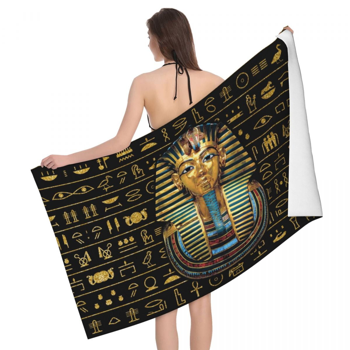 Egypt Ancient King Tutankhamun Hieroglyphics Beach Towel Super Soft Quick Dry Egyptian Pharaoh ...