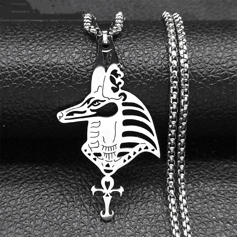Egypt Anubis Ankh Cross Key of Life Pendant Necklace for Men Women 14K White Gold God Amulet ...