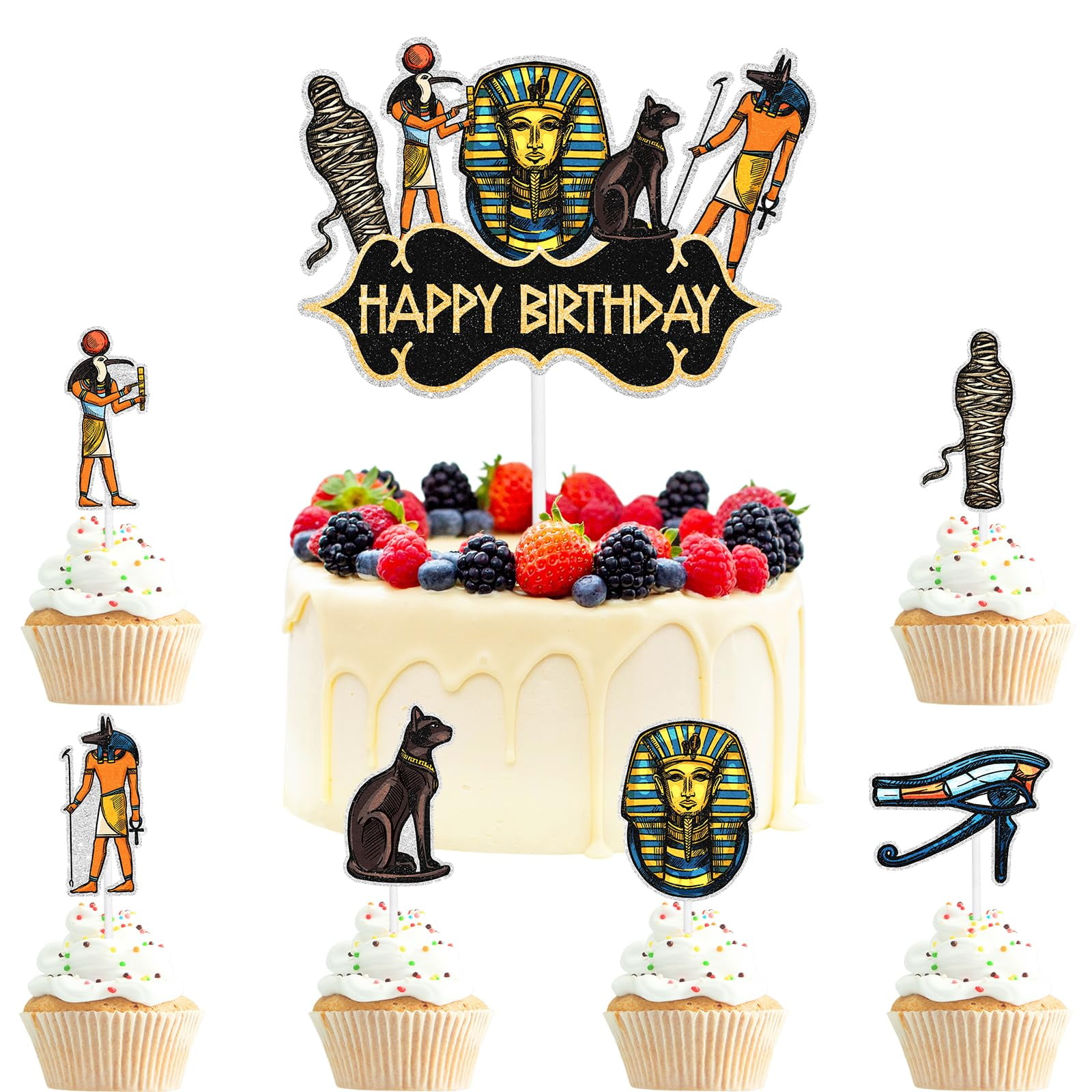 Egypt Cake Toppers Set KEF16 of 7 Pharaoh, Themed Happy Birthday ...