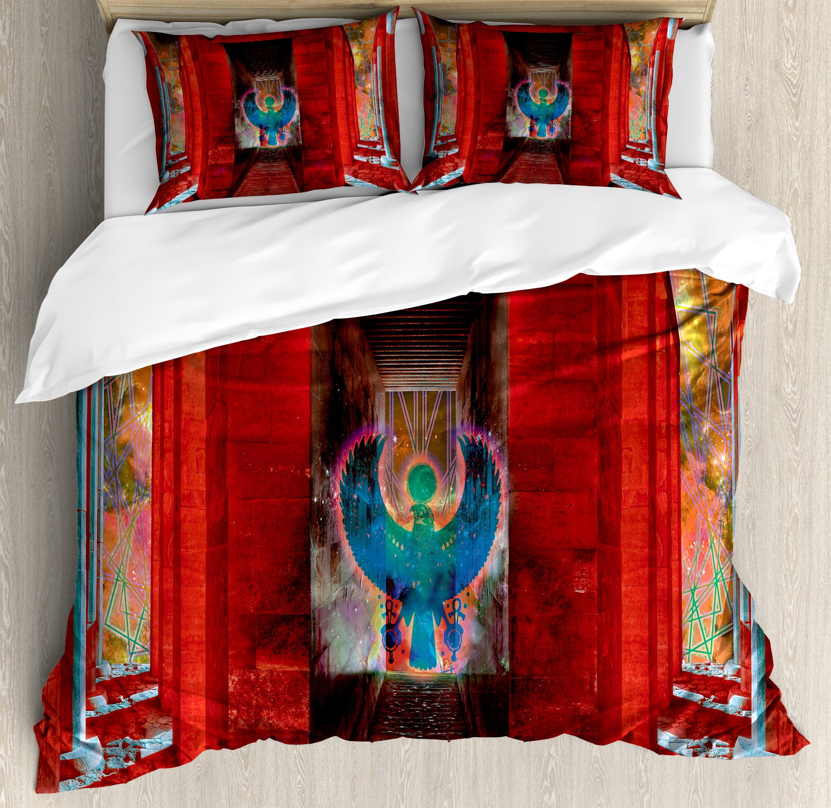 Egypt Duvet Cover Set, Bird Old Ethnic Folklore Culture Figure with ...