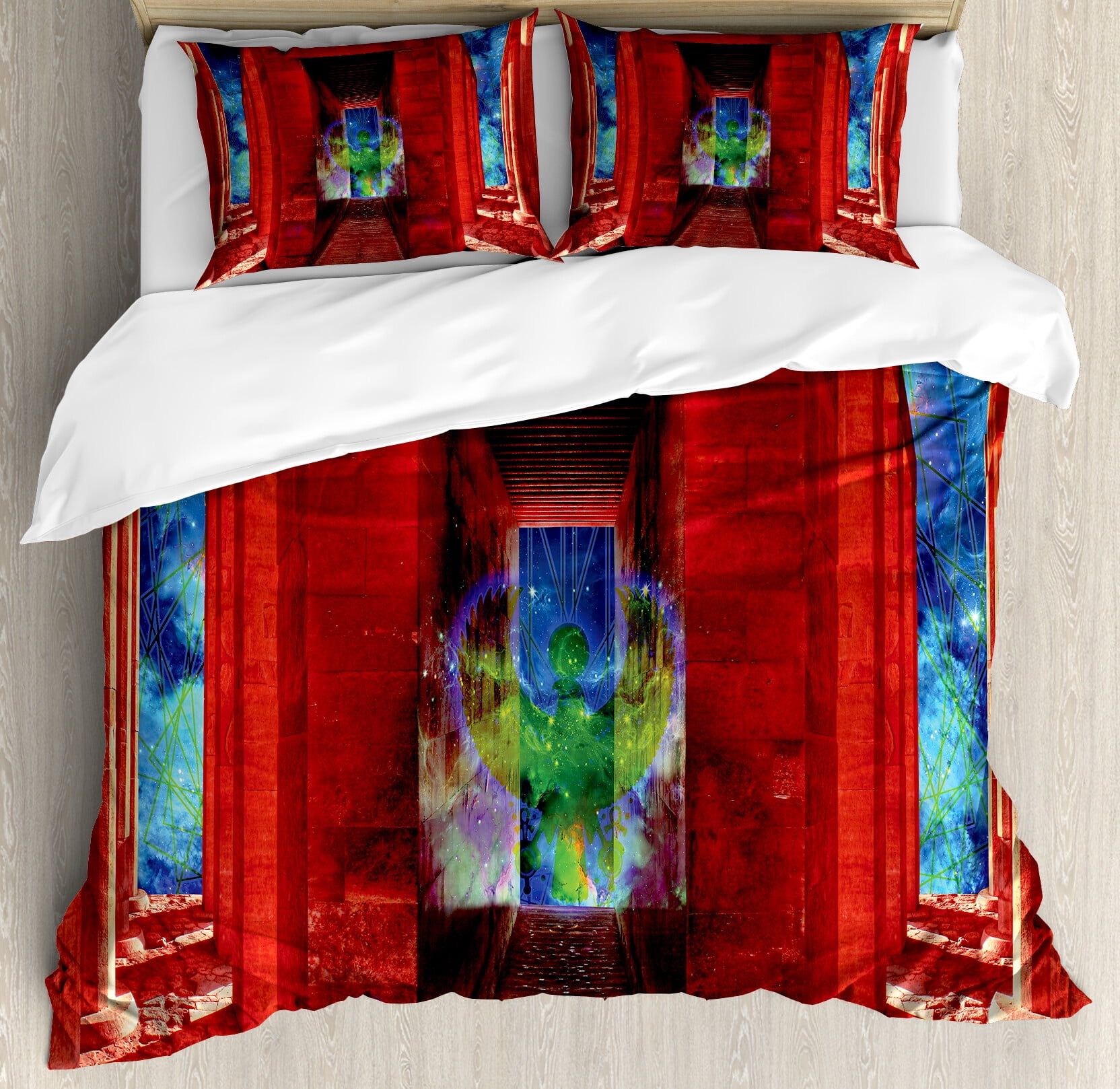 Egypt Duvet Cover Set, Phoenix Greek Mythical Creature Reborn Bird in ...