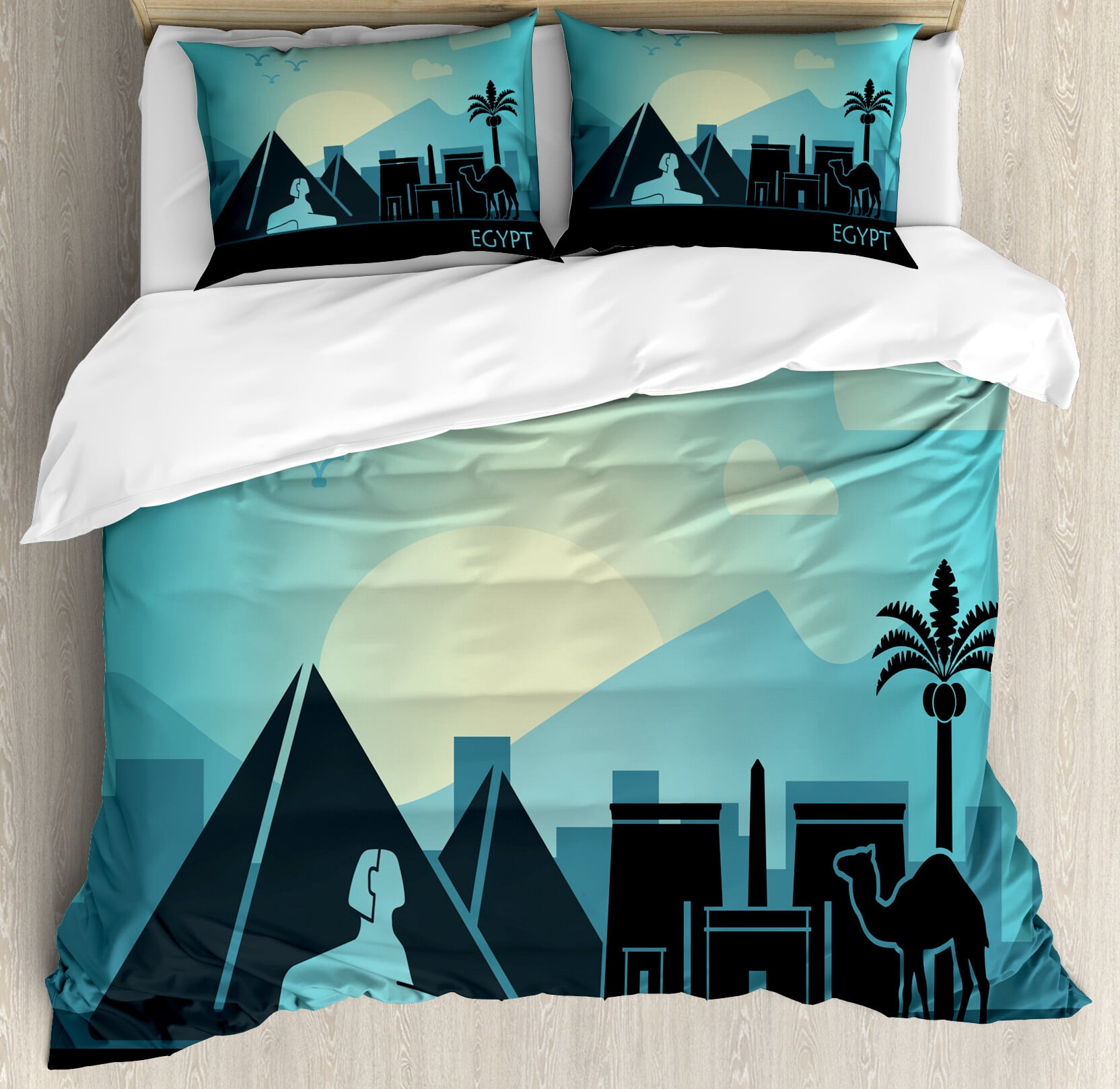 Egypt Duvet Cover Set, Pyramids Camel Palm Tree and Monuments ...