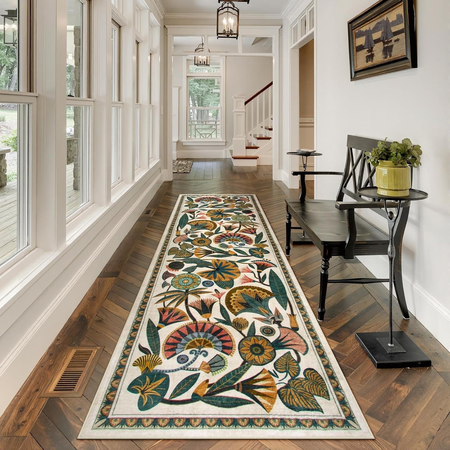 Egypt Floral Washable Bathroom Runner Rug for Kitchen Floor,2x8 Boho ...