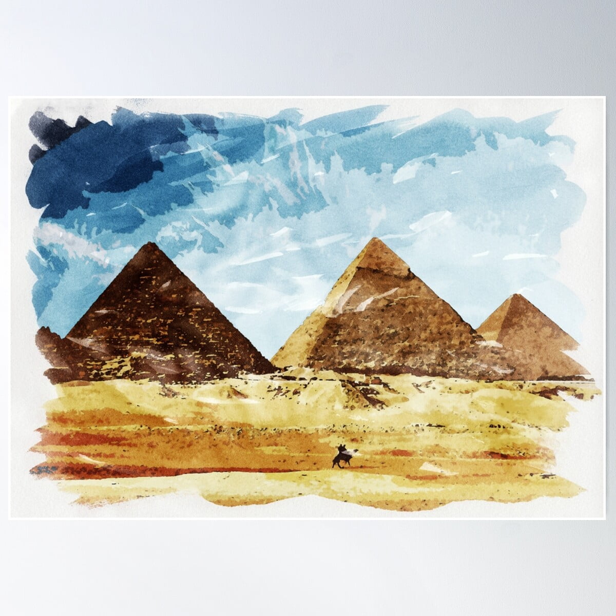 Egypt Giza Pyramids Historic Watercolour Souvenir Fine Art Painting ...