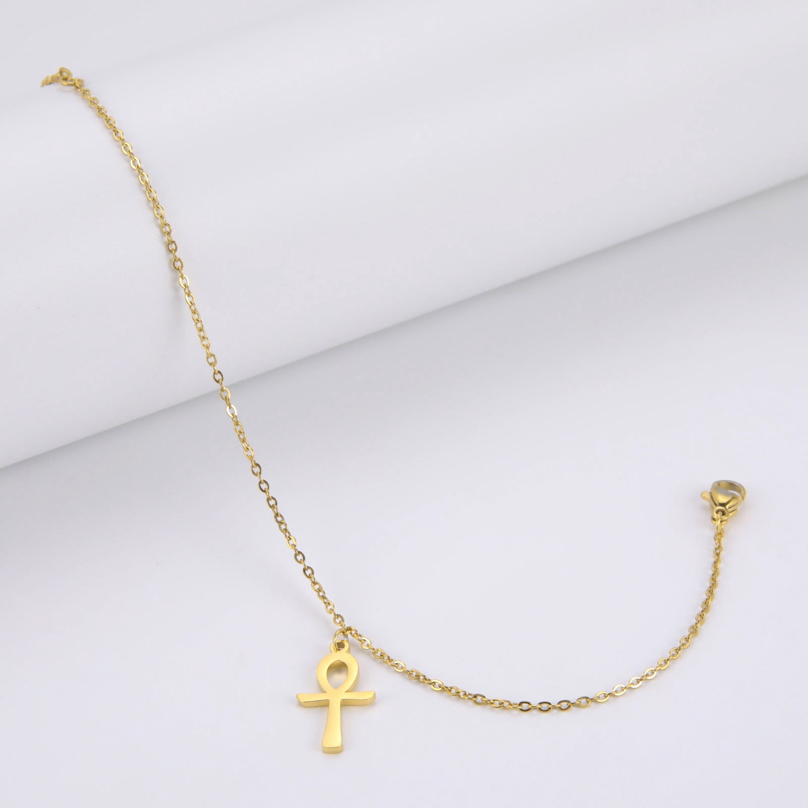 Egypt Key of Life Symbols Ankh Cross Anklet 14K Yellow Gold Egyptian ...