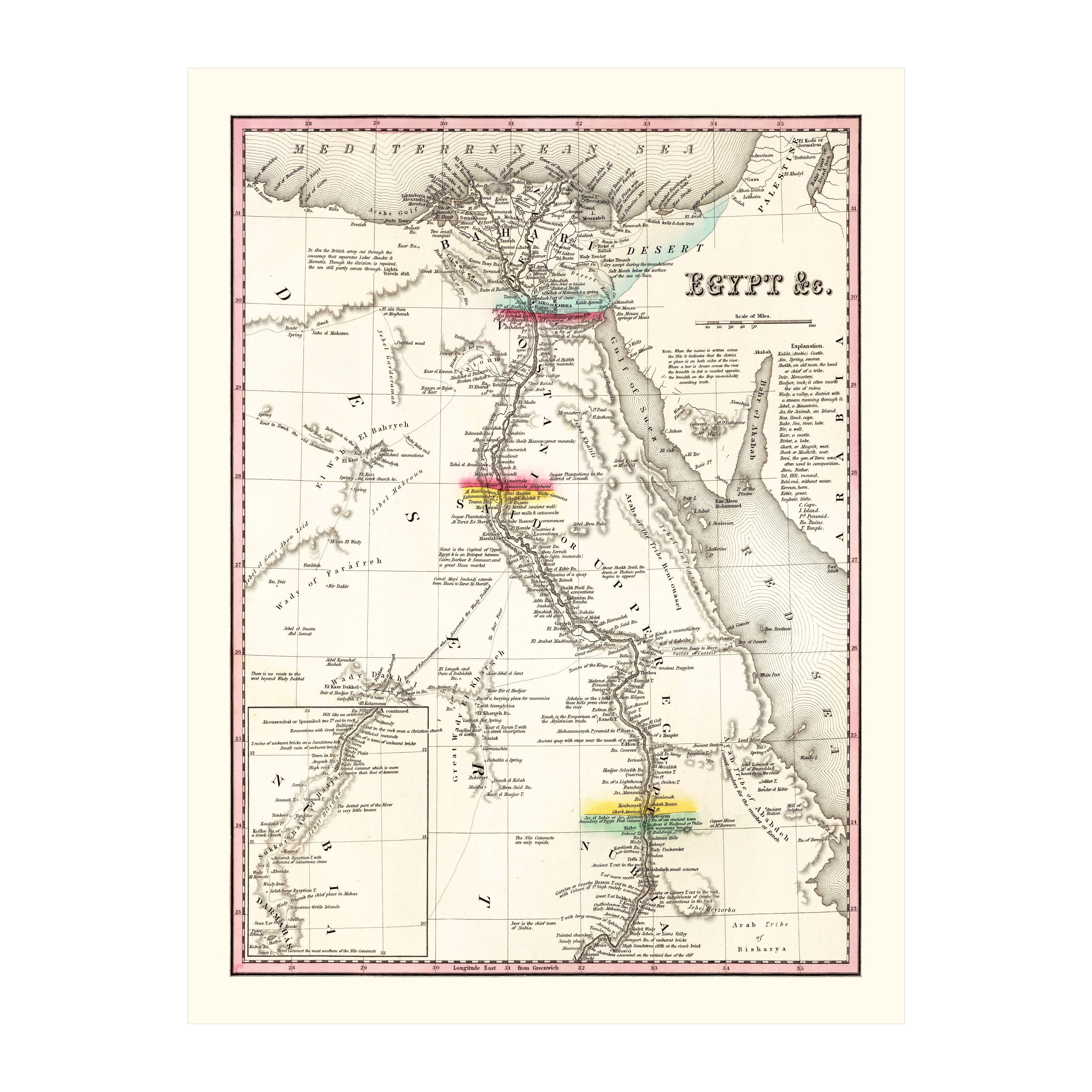 Egypt Map, 1836 Vintage Map of Egypt History Wall Decor Gift, Old Egypt ...