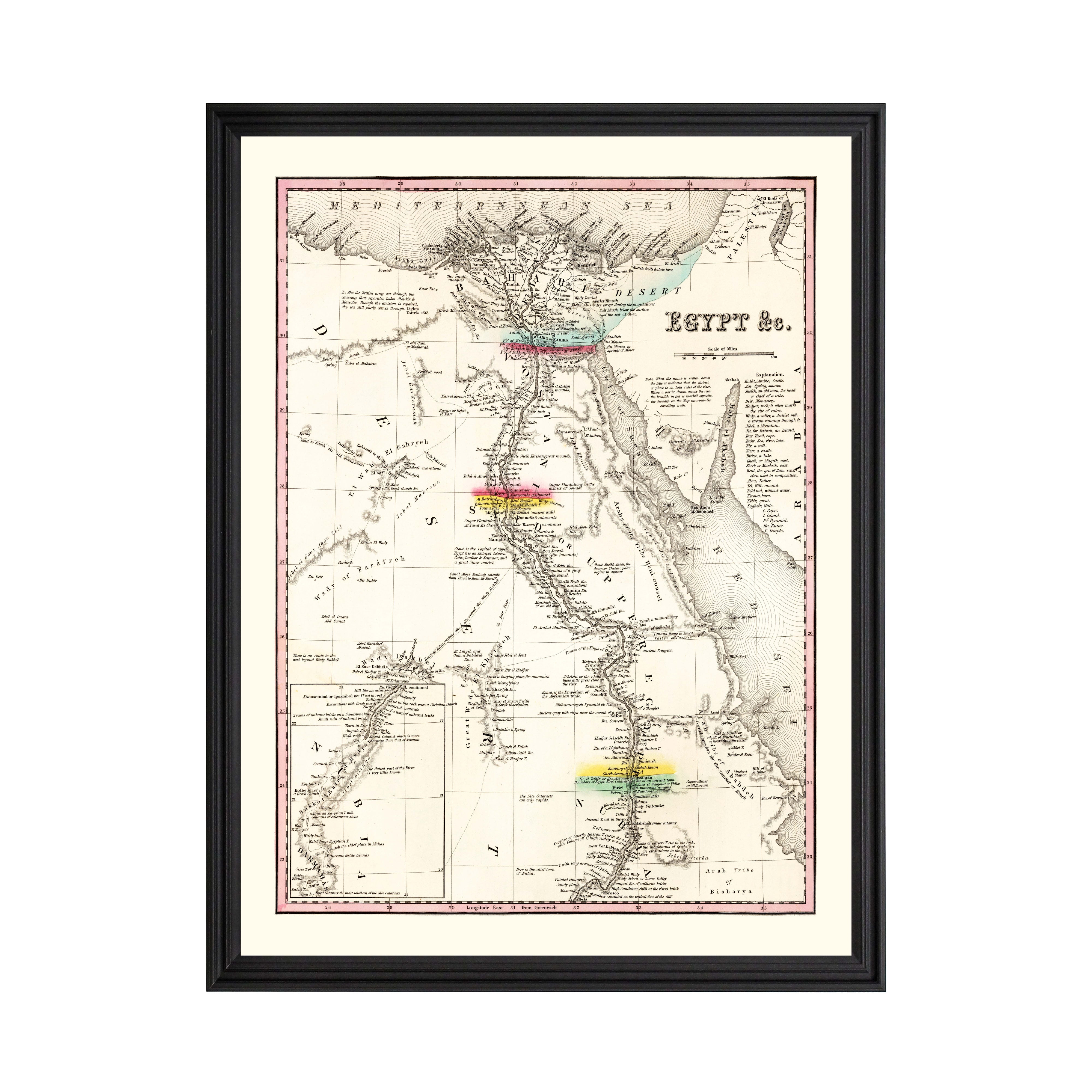 Egypt Map, 1836 Vintage Map of Egypt History Wall Decor Gift, Old Egypt ...