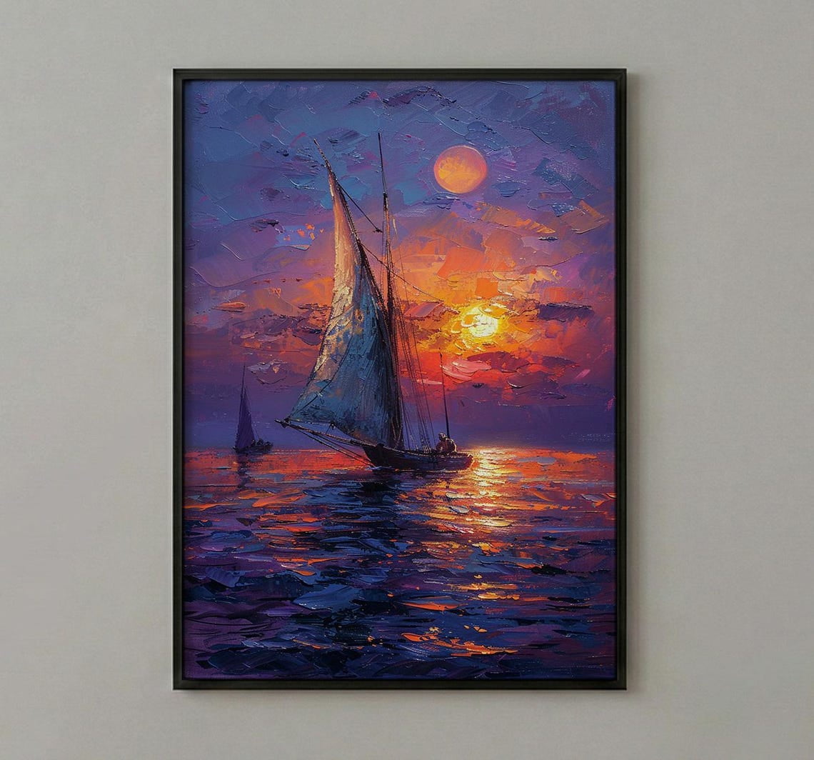Egypt Nile River Felucca Boat Impasto Twilight Landscape Romantic ...