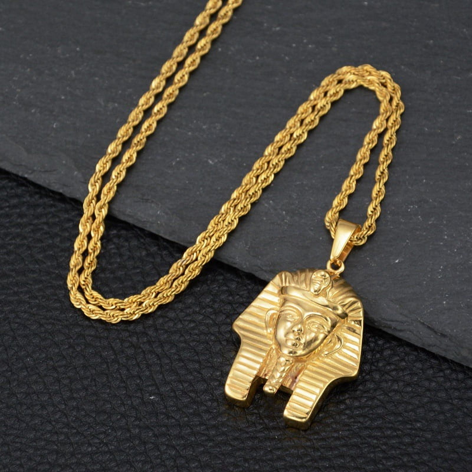 Egypt Pharaoh Sphinx 14K Yellow Gold Men Necklaces Pendant Chain ...