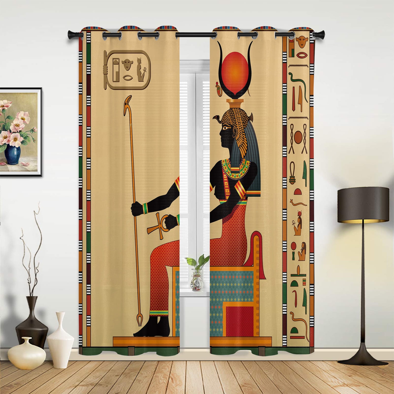 Egypt Pharaoh Yellow Ancient Eternal Mural Window Curtains Cartoon ...
