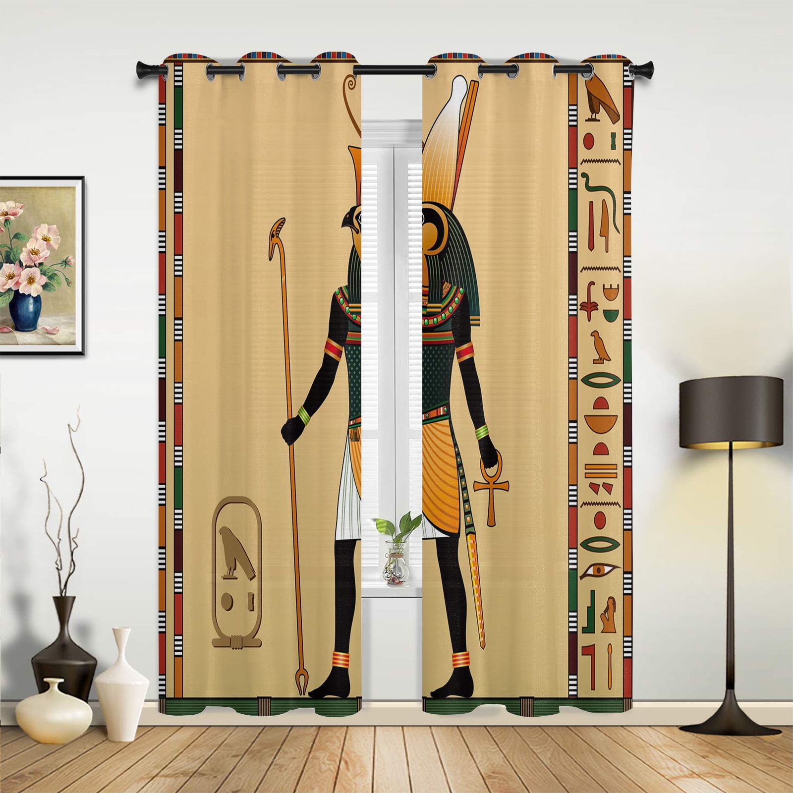 Egypt Pharaoh Yellow Ancient Eternal Mural Window Curtains Cartoon ...