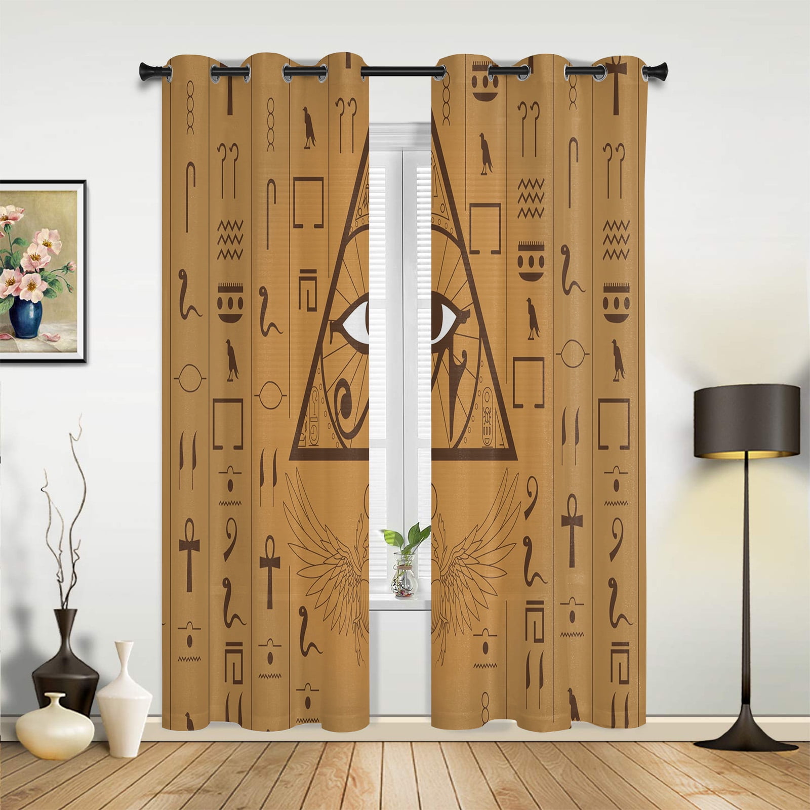Egypt Pharaoh Yellow Ancient Eternal Mural Window Curtains Cartoon ...