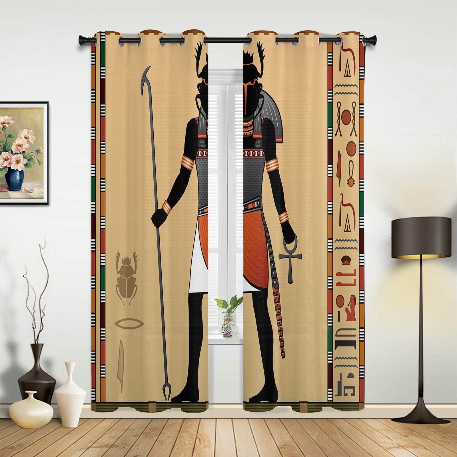Egypt Pharaoh Yellow Ancient Eternal Mural Window Curtains Cartoon ...