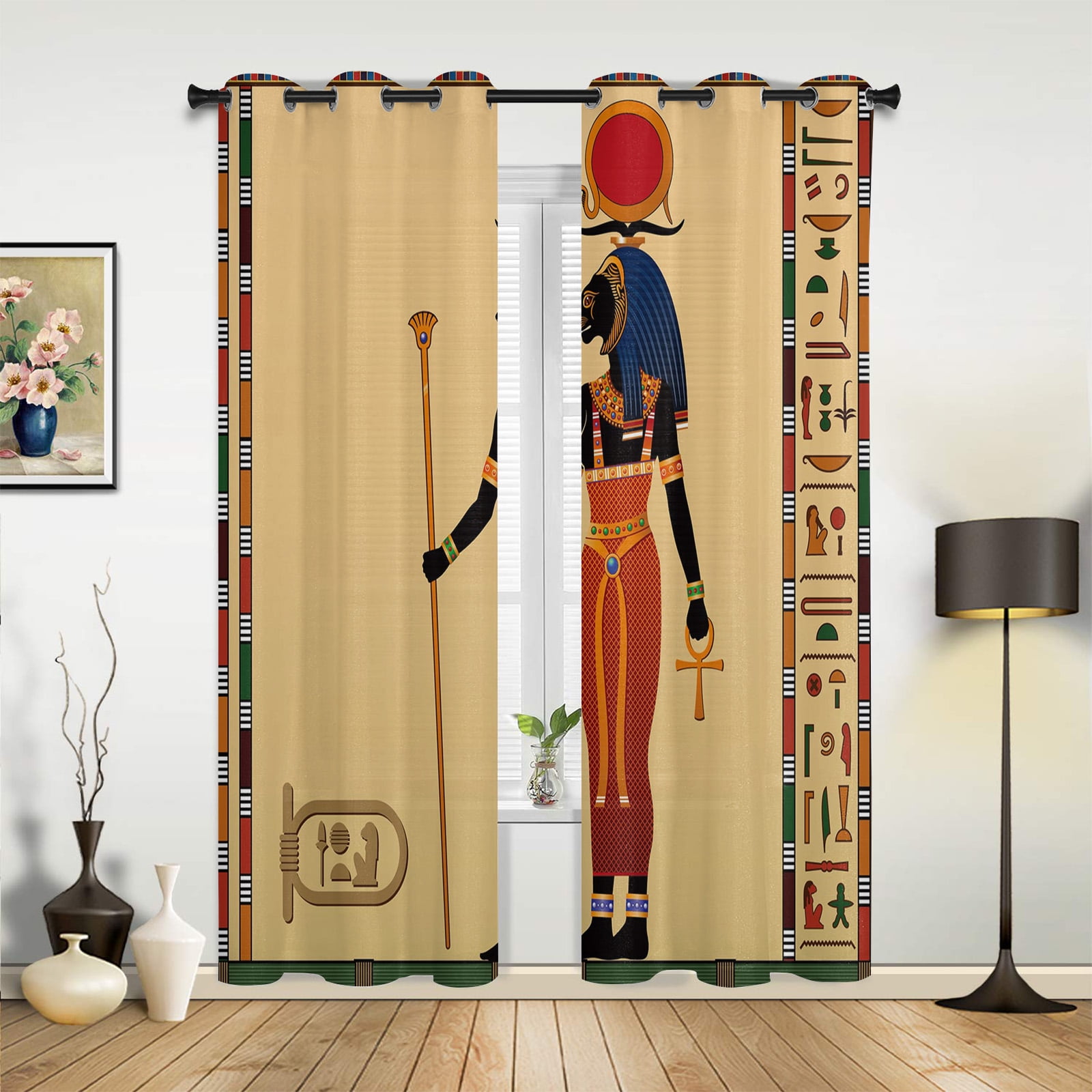 Egypt Pharaoh Yellow Ancient Eternal Mural Window Curtains Cartoon ...