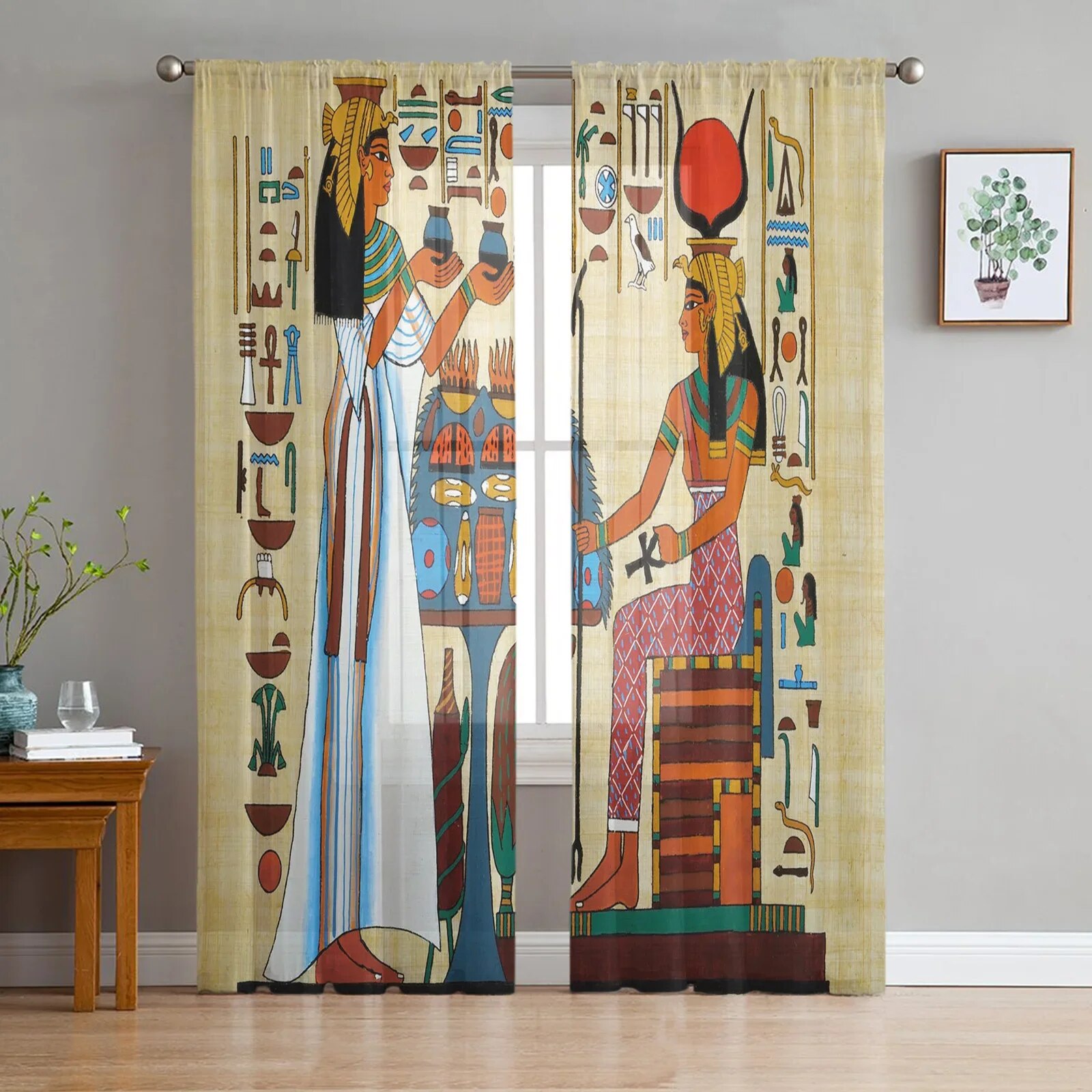 Egypt Pharaoh Yellow Mural Ancient Tulle Sheer Curtains for Living Room ...