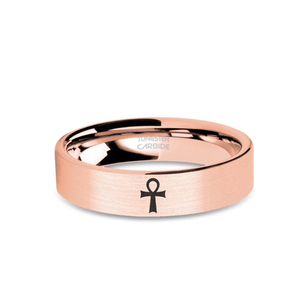 Egypt Pharoah Ankh Laser Engraved Brushed Rose Gold Tungsten Ring, 6mm ...