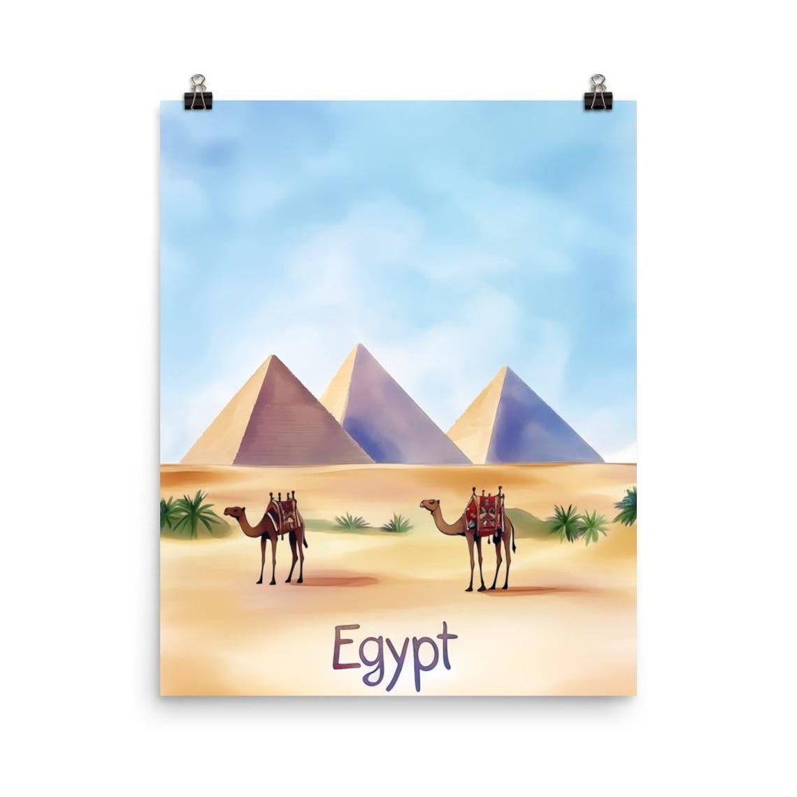 Egypt Print, Great Pyramids Of Giza Wall Art, Egyptian Travel Poster ...