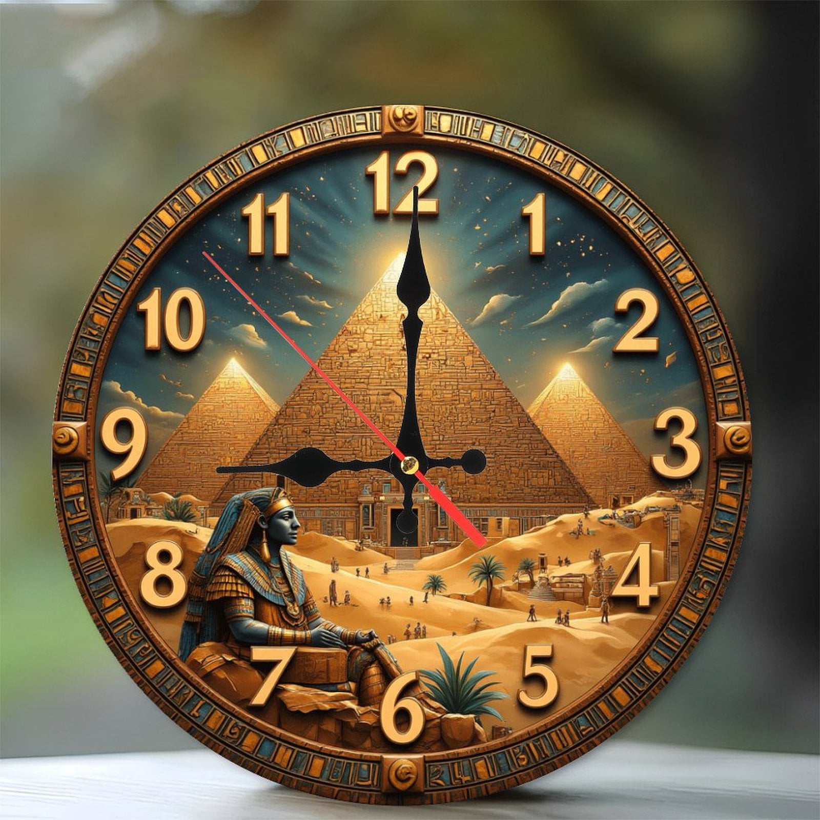 Egypt Pyramid Wall Clock Ancient Pharaoh Art 10-Inch Silent Wooden Wall ...