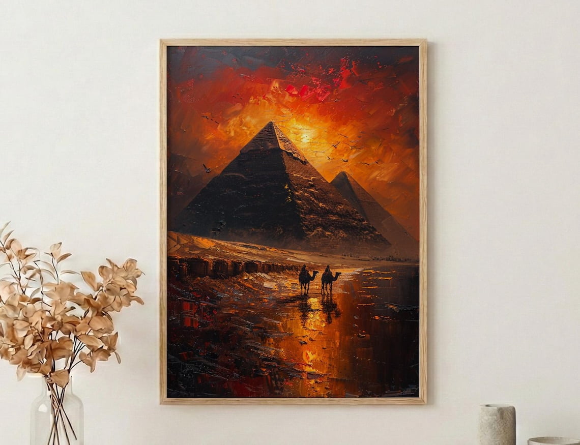 Egypt Pyramids Giza Sunset Landscape Impasto Camel History Travel Lover ...