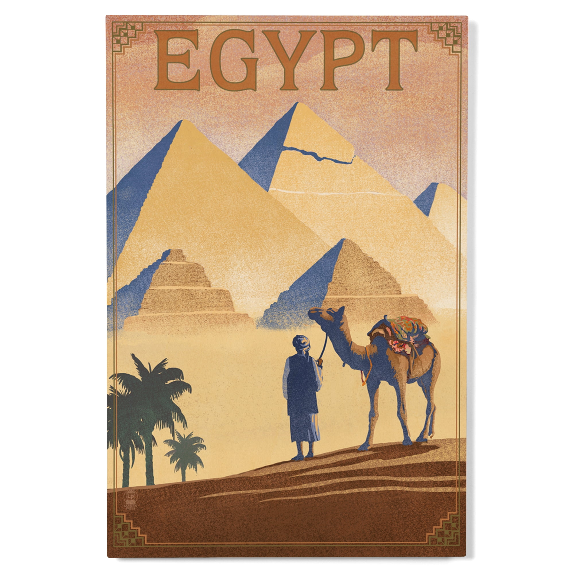Egypt, Pyramids, Lithograph Style Birch Wood Wall Sign (12x18 Rustic ...