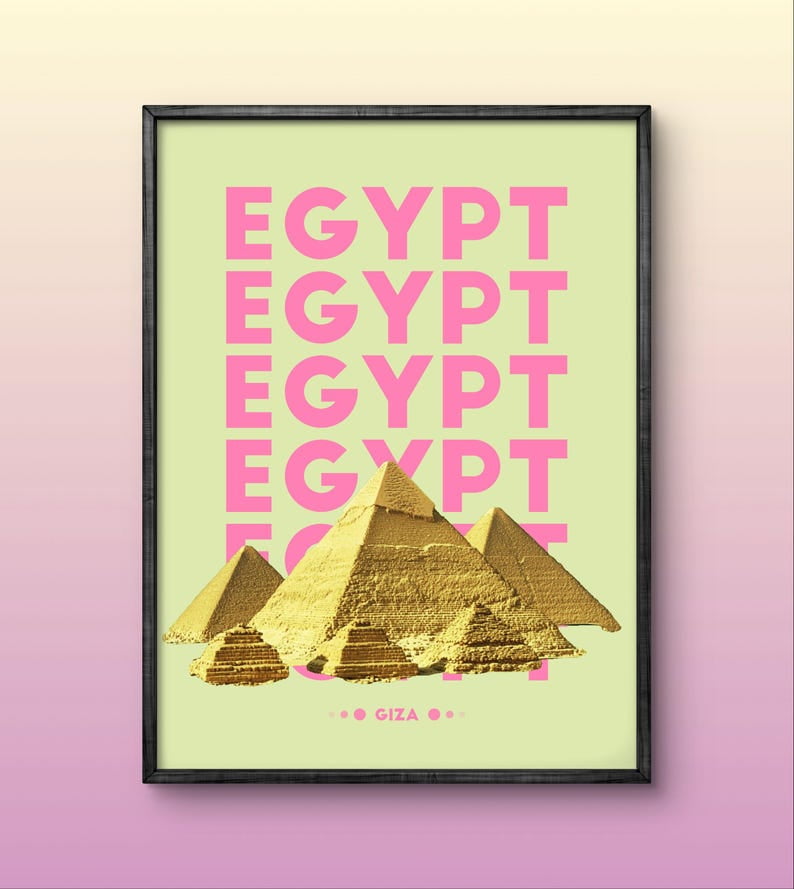 Egypt Pyramids Wall Art Print, Vibrant Downloadable Poster Of Giza For ...