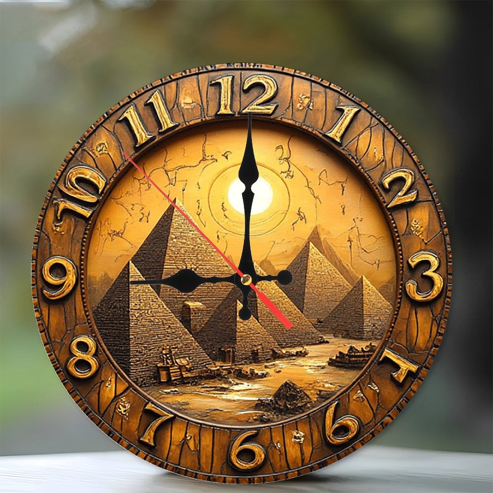 Egypt Pyramids Wall Clock Antique Decor 10-Inch Silent Wooden Wall ...